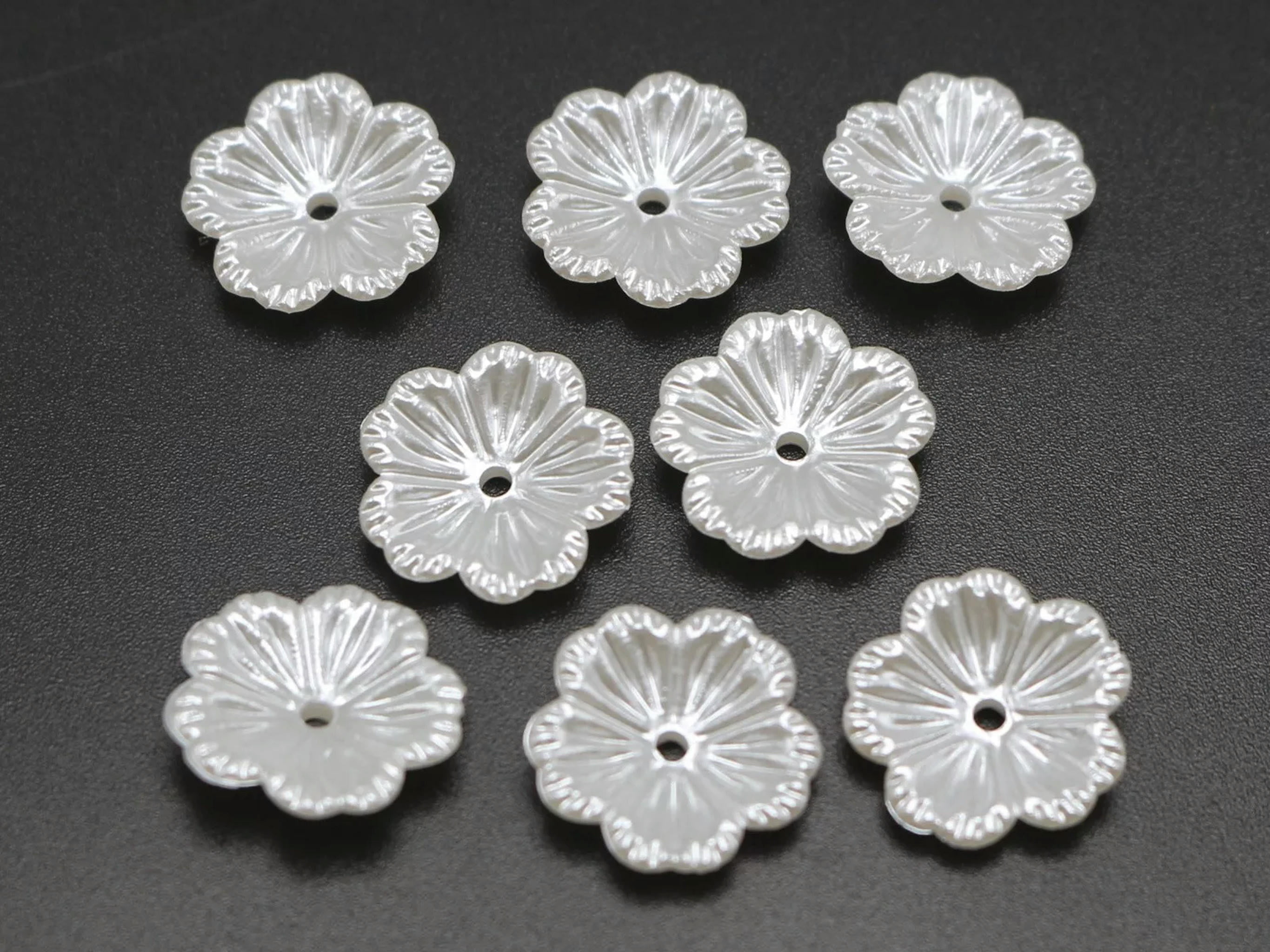 EOEMY 200 Pure White Acrylic Pearl Flower Bead Cap Beads 12mm Sewing ...