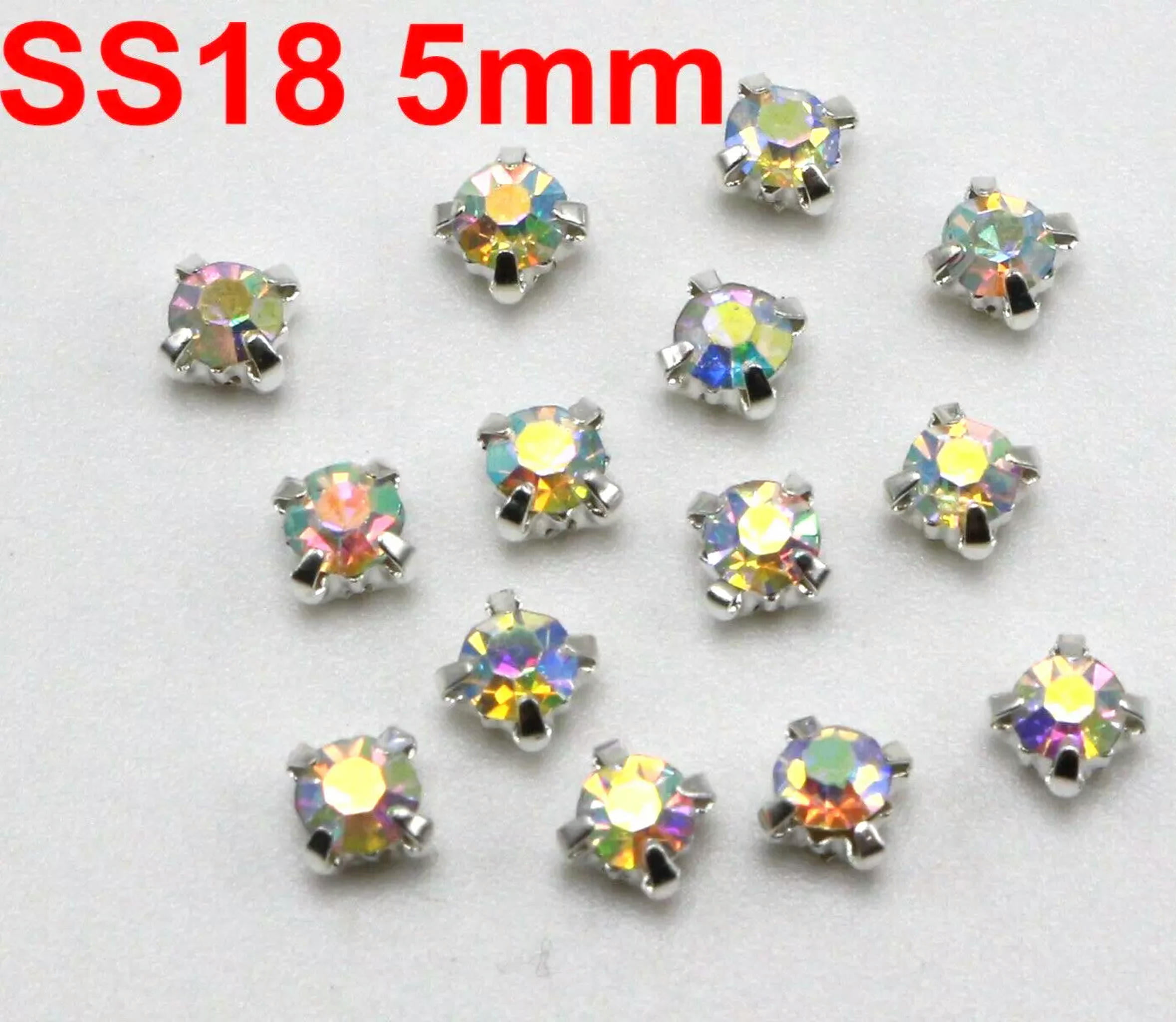 EOEMY 200 Silver With Clear Ab Crystal Glass Rose Montees 5mm Sew On ...