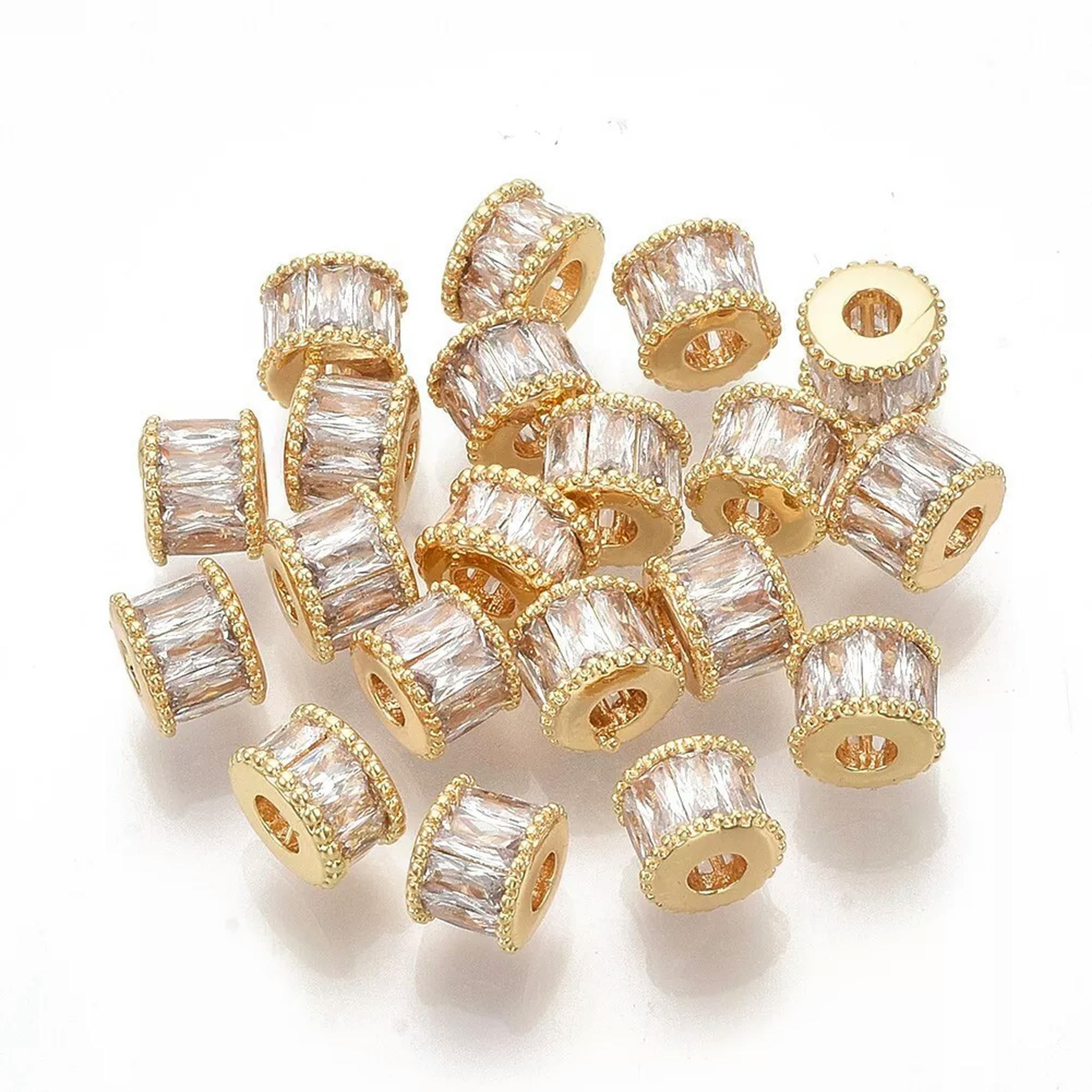 EOEMY 20Pcs Brass Micro Pave Cubic Zirconia Beads Spacers Column 7X5 ...