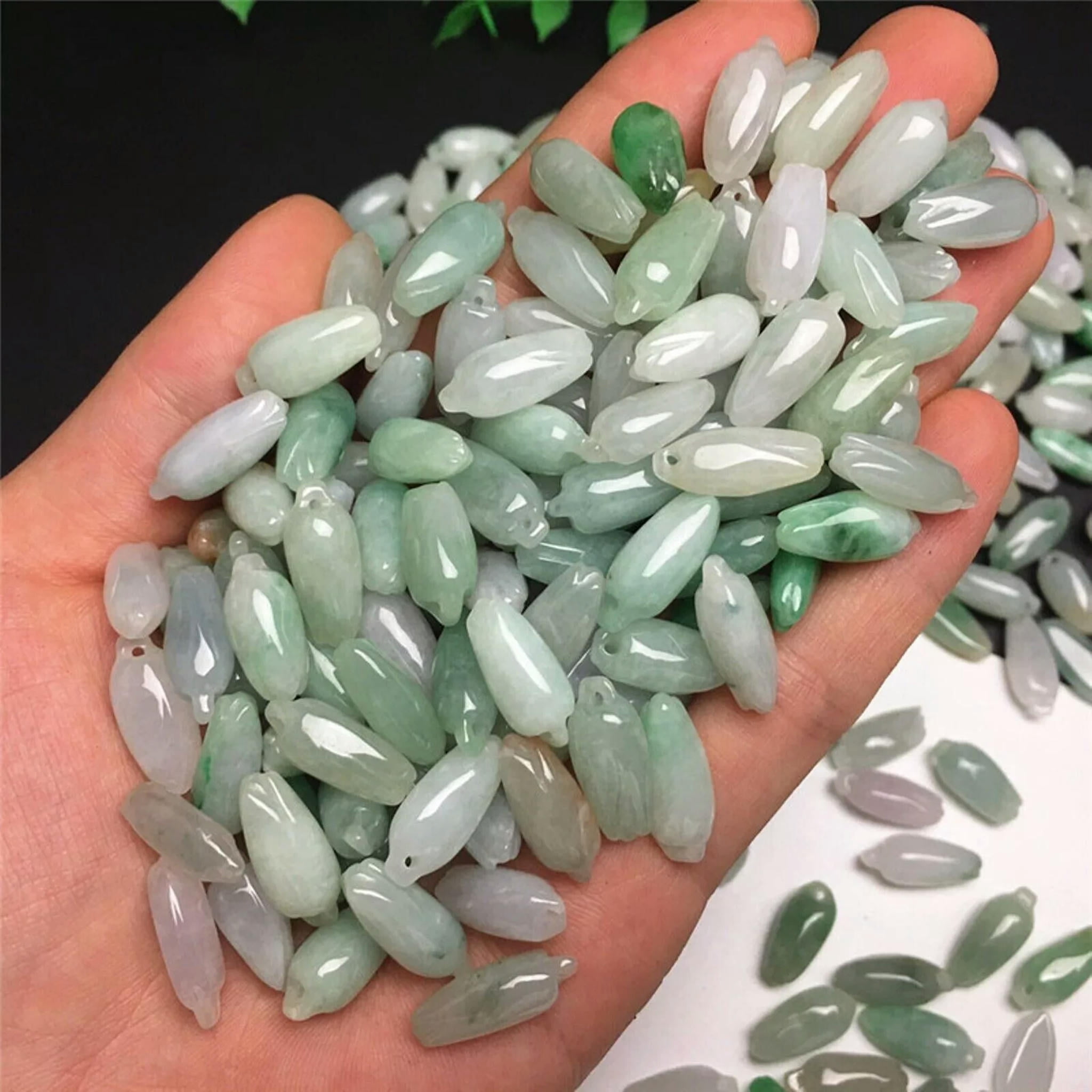 EOEMY 20Pcs Natural Jade Jadeite Lucky Diy Magnolia Flower Loose Bead ...