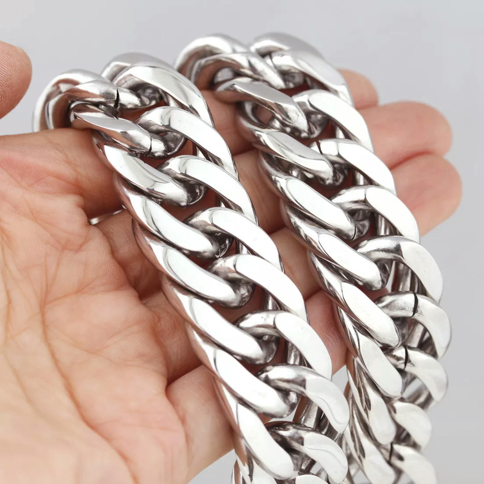 EOEMY 21mm Heavy Silver Curb Cuban Link Chain 316L Stainless Steel Men ...