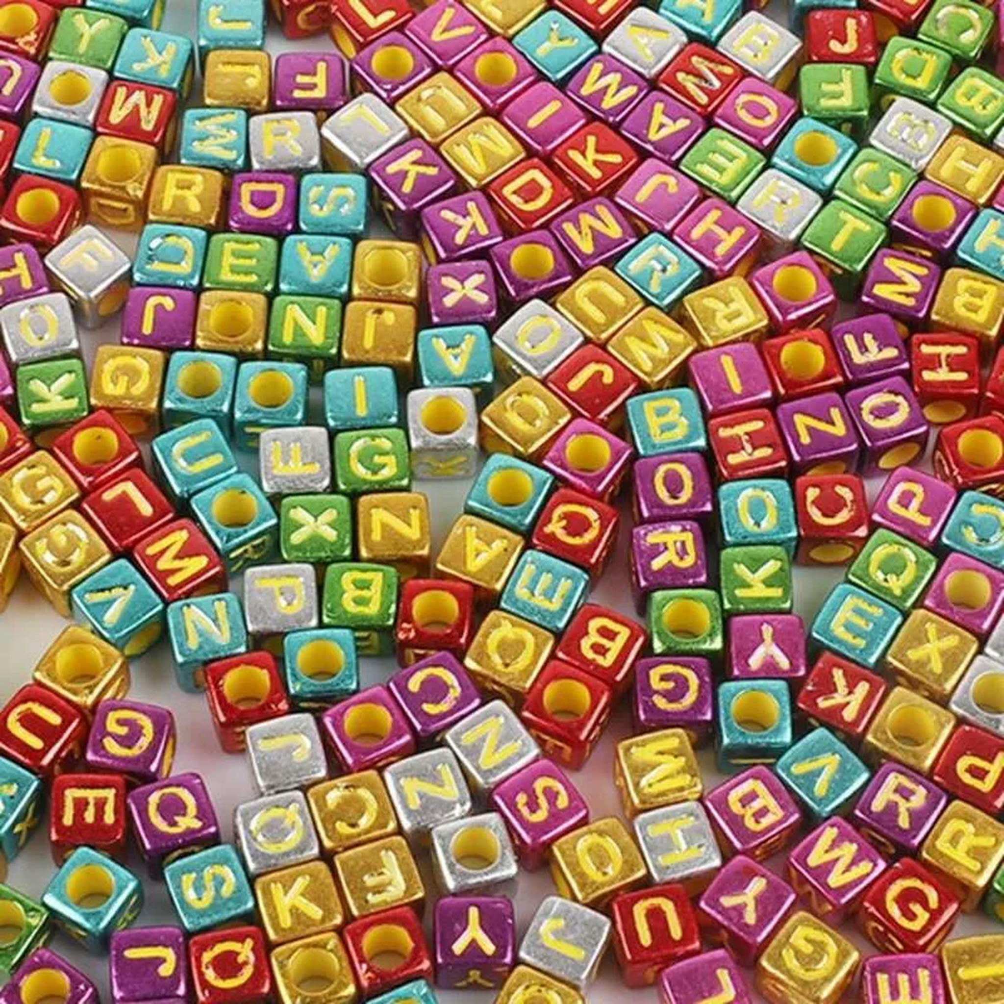 EOEMY 250 Mixed Metallic Color Acrylic Alphabet Letter Cube Pony Beads ...