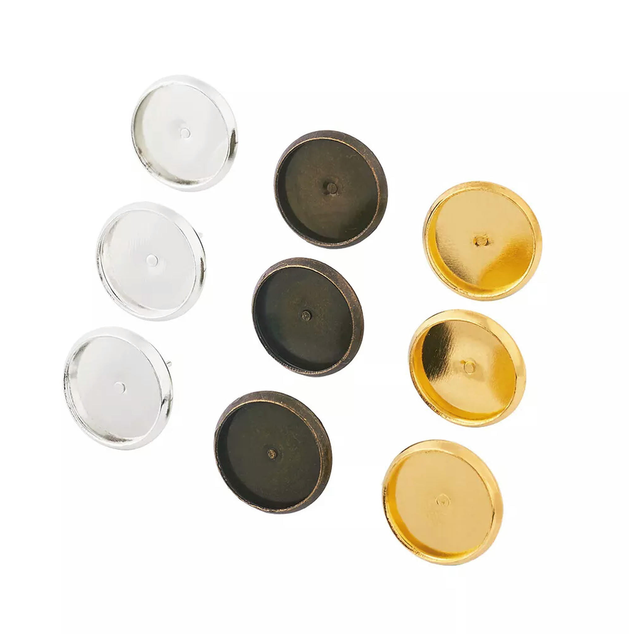 EOEMY 30Pcs Brass Ear Post Studs Blank Bezel Settings Fit 12mm Cabochon ...