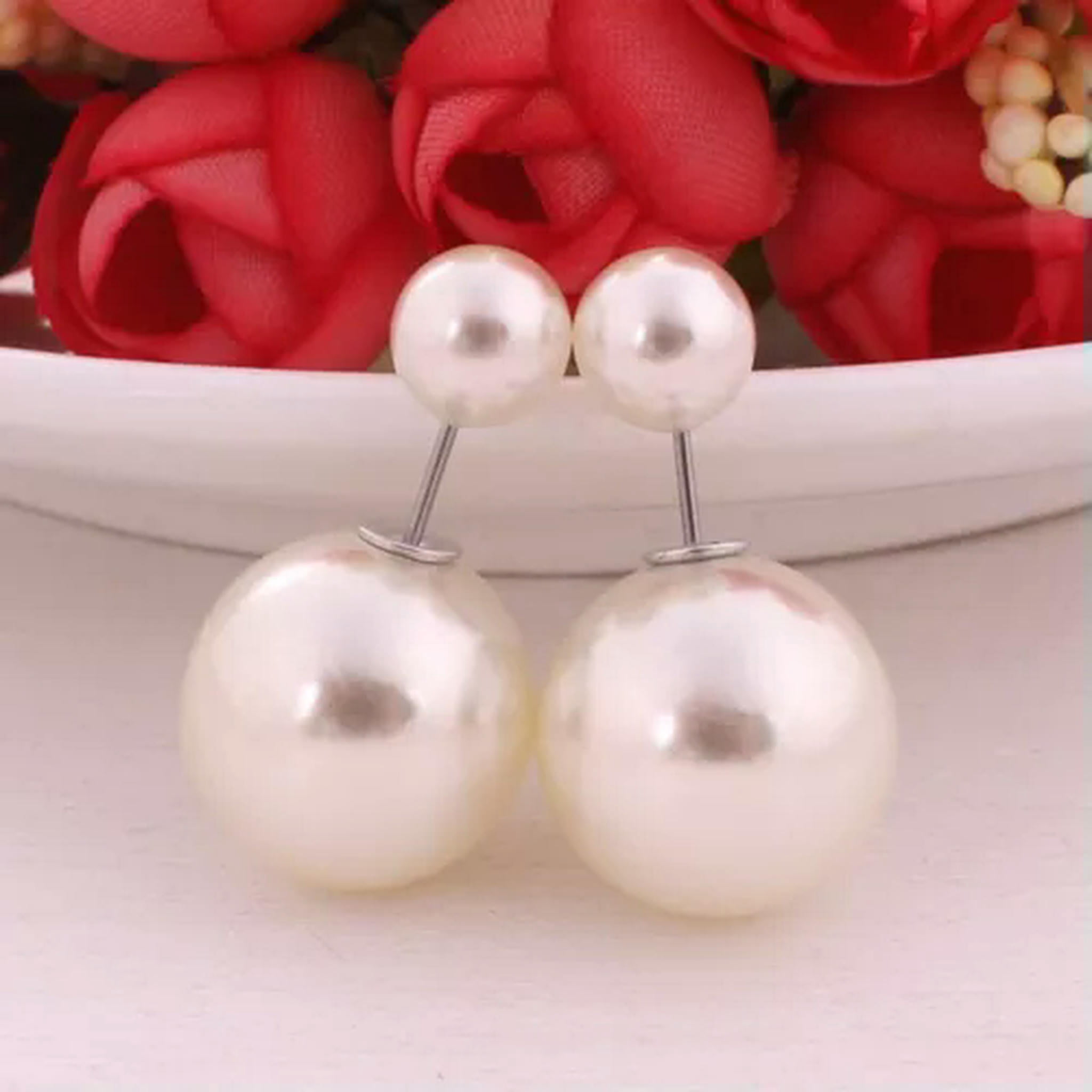 EOEMY 5 Pair Fashion Pearl Double Side Two Ball Front And Back Post ...