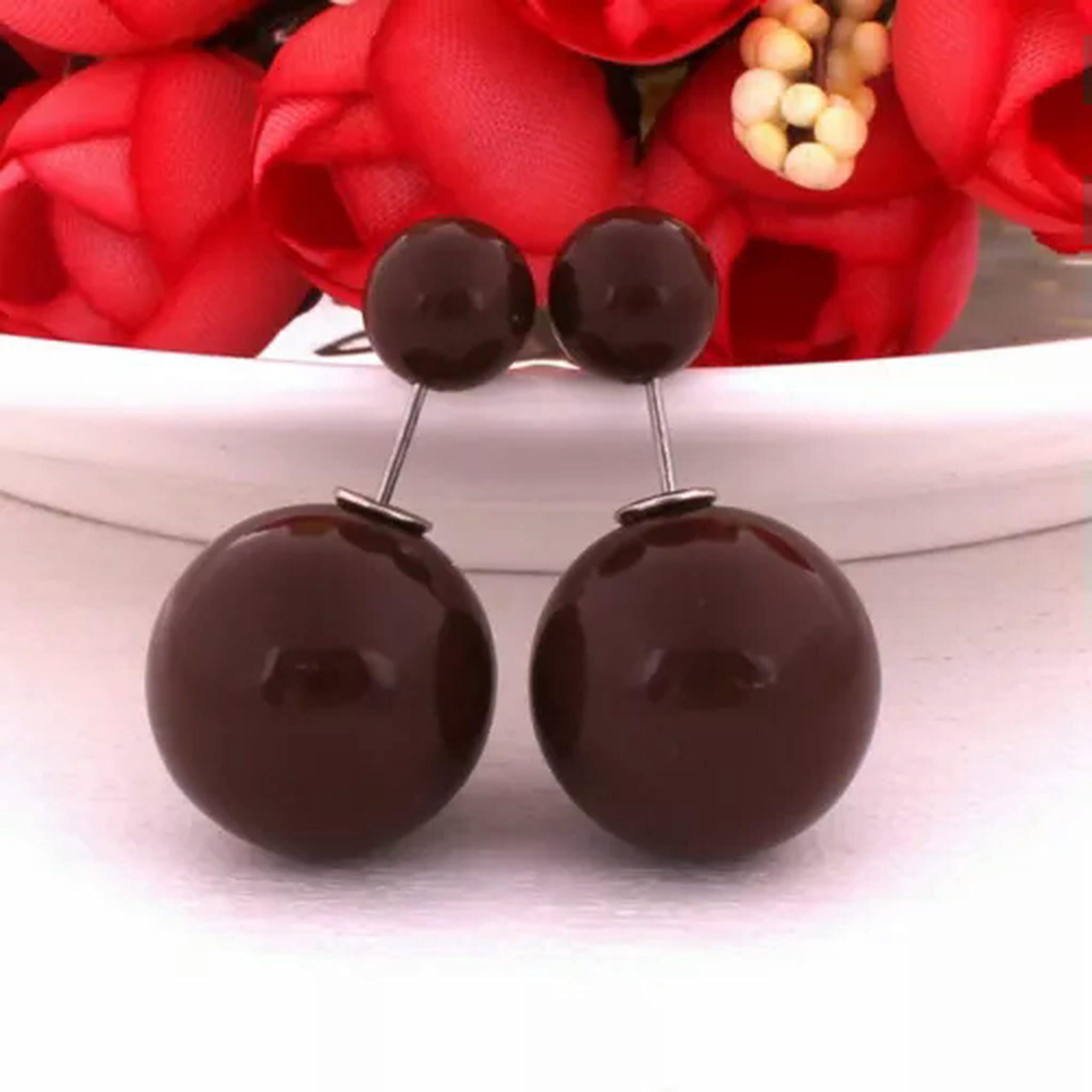 EOEMY 5 Pairs Candy Color Pearl Double Side Front And Back Post Ear ...