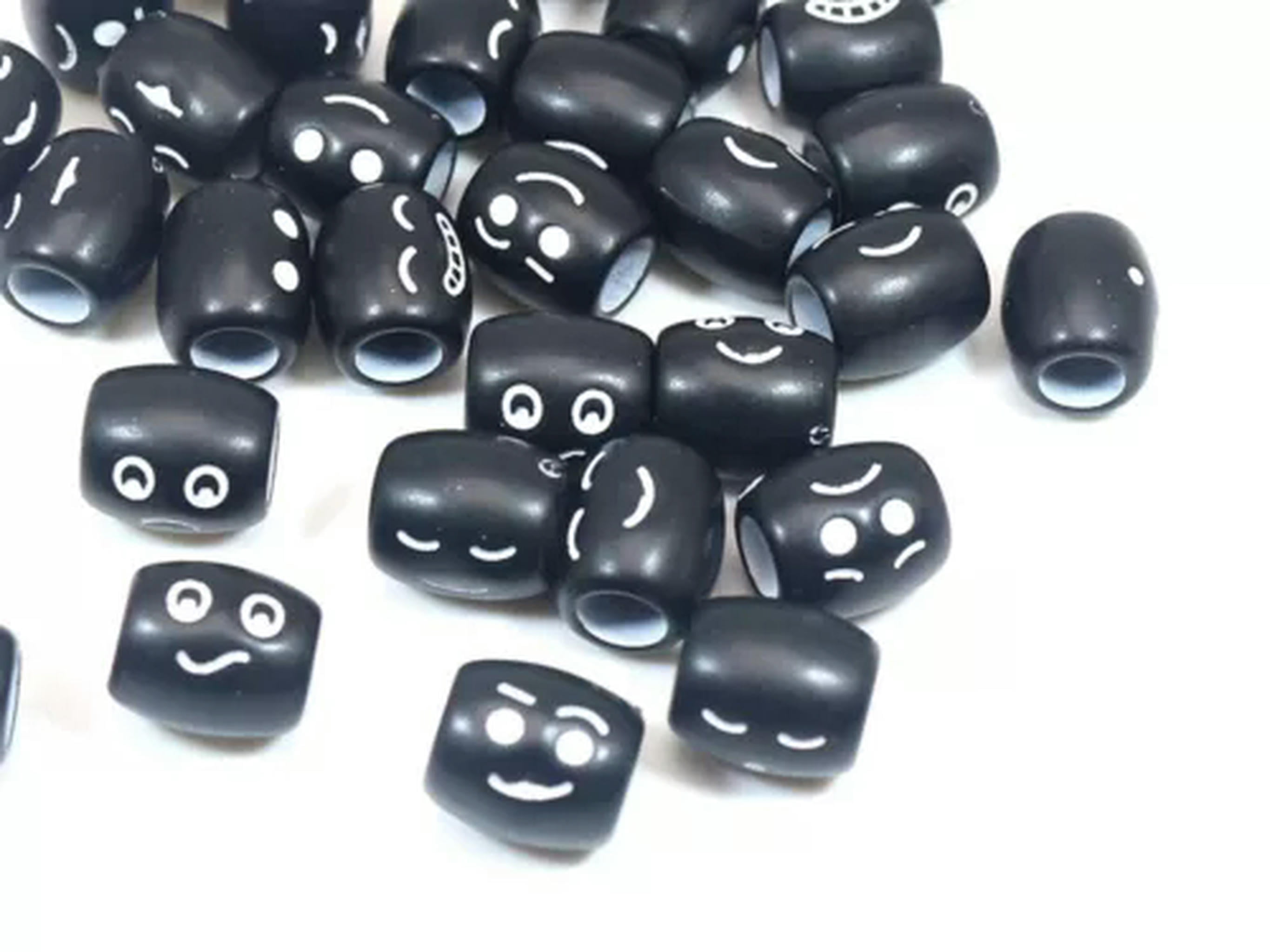 EOEMY 50 Black With Neon Color Expression Smile Oval Tube Beads 12X10mm ...