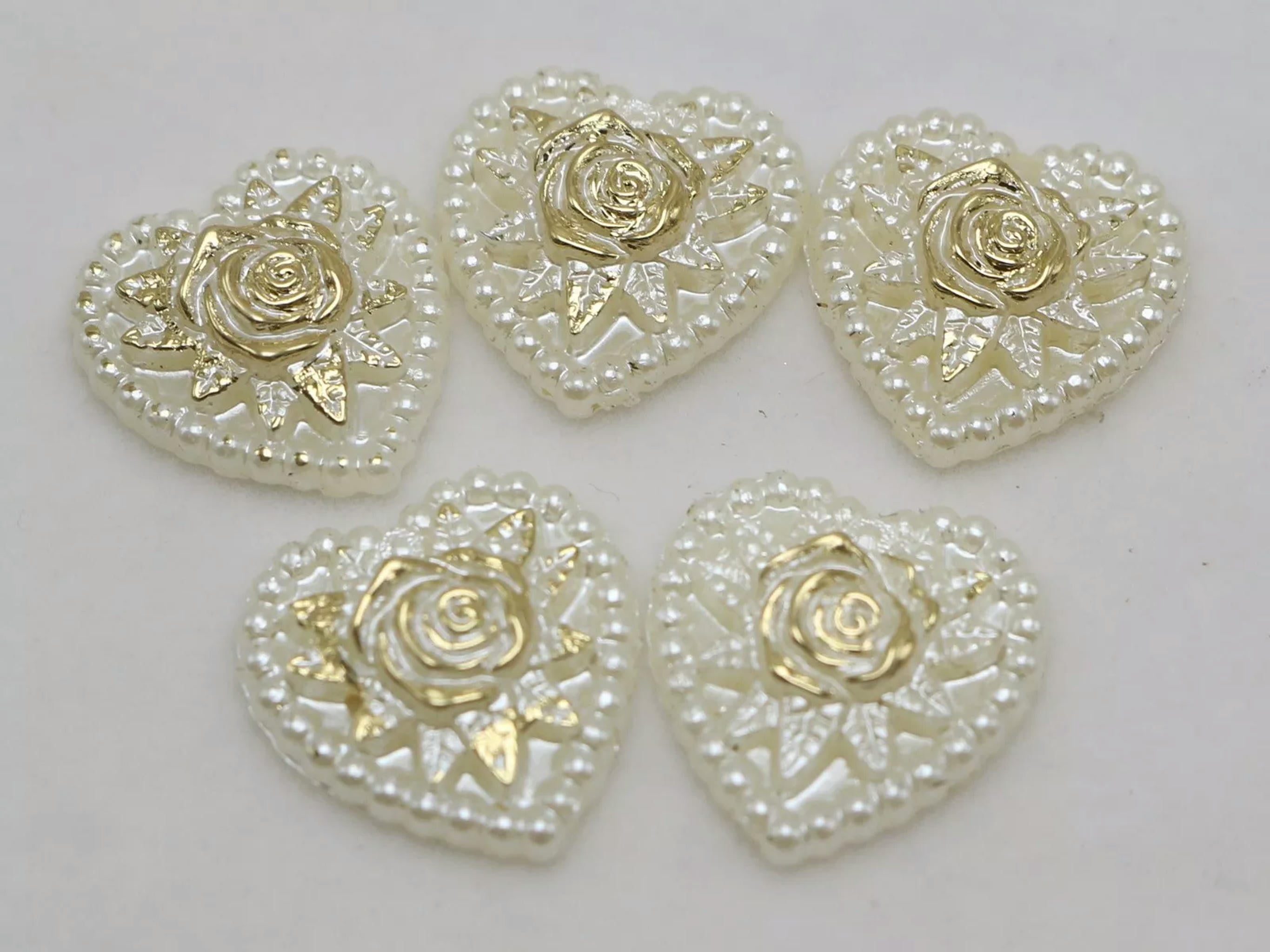 EOEMY 50 Ivory Acrylic Pearl Flatback Heart Cabochons With Sparkling ...
