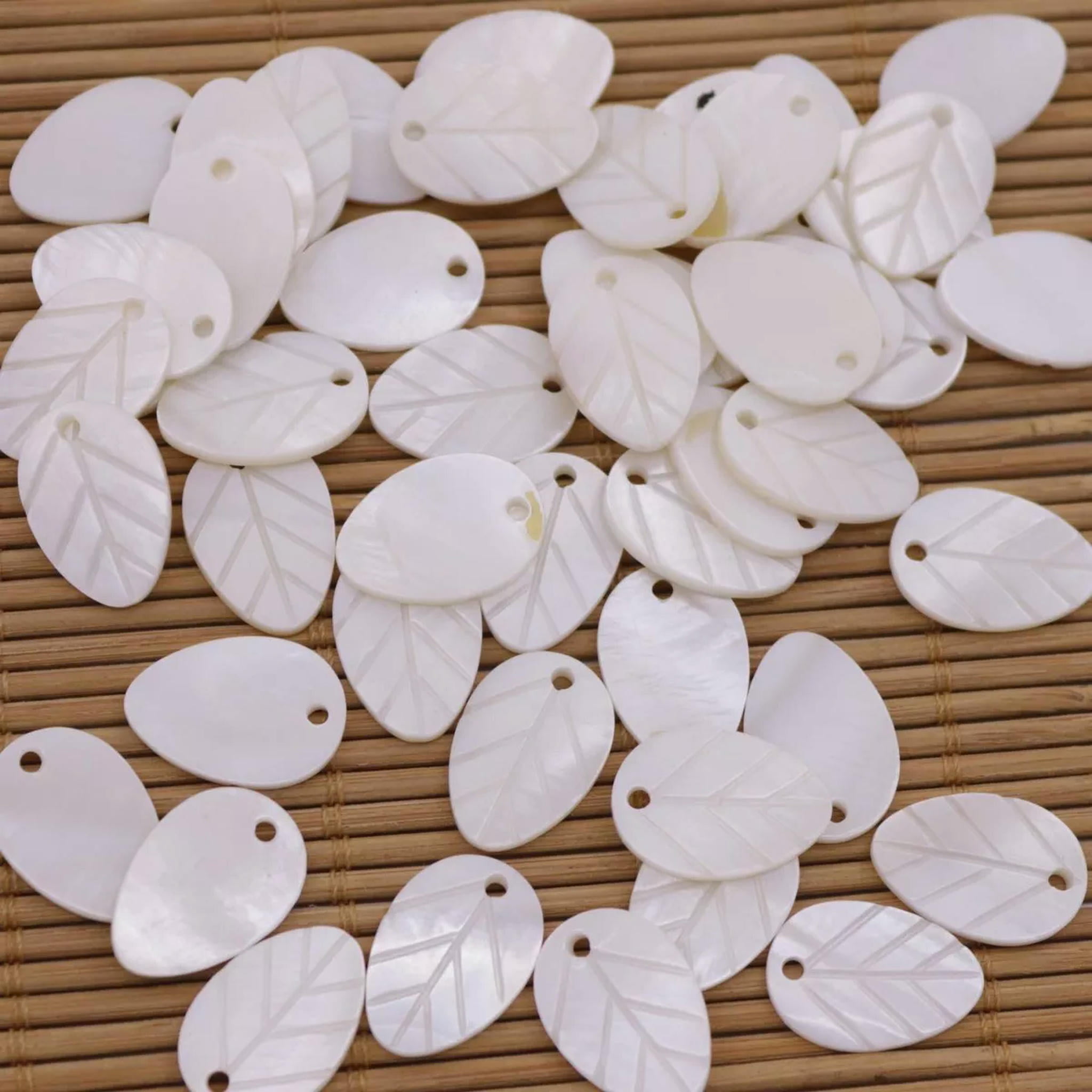 EOEMY 50 Pcs 12mmx17mm Leaf Shell Natural White Mother Of Pearl Jewelry ...