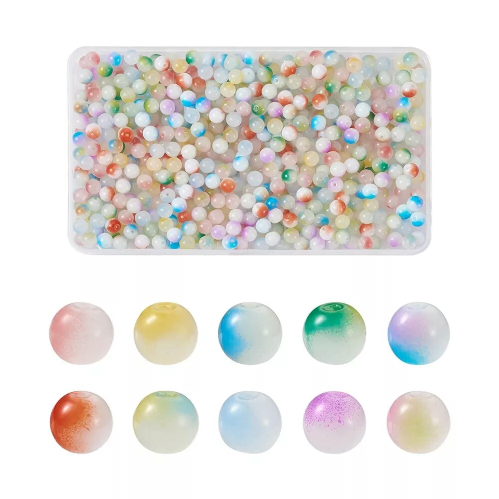 EOEMY 500Pcs 10 Colors 8mm Glass Beads Transparent Two Tone Baking ...