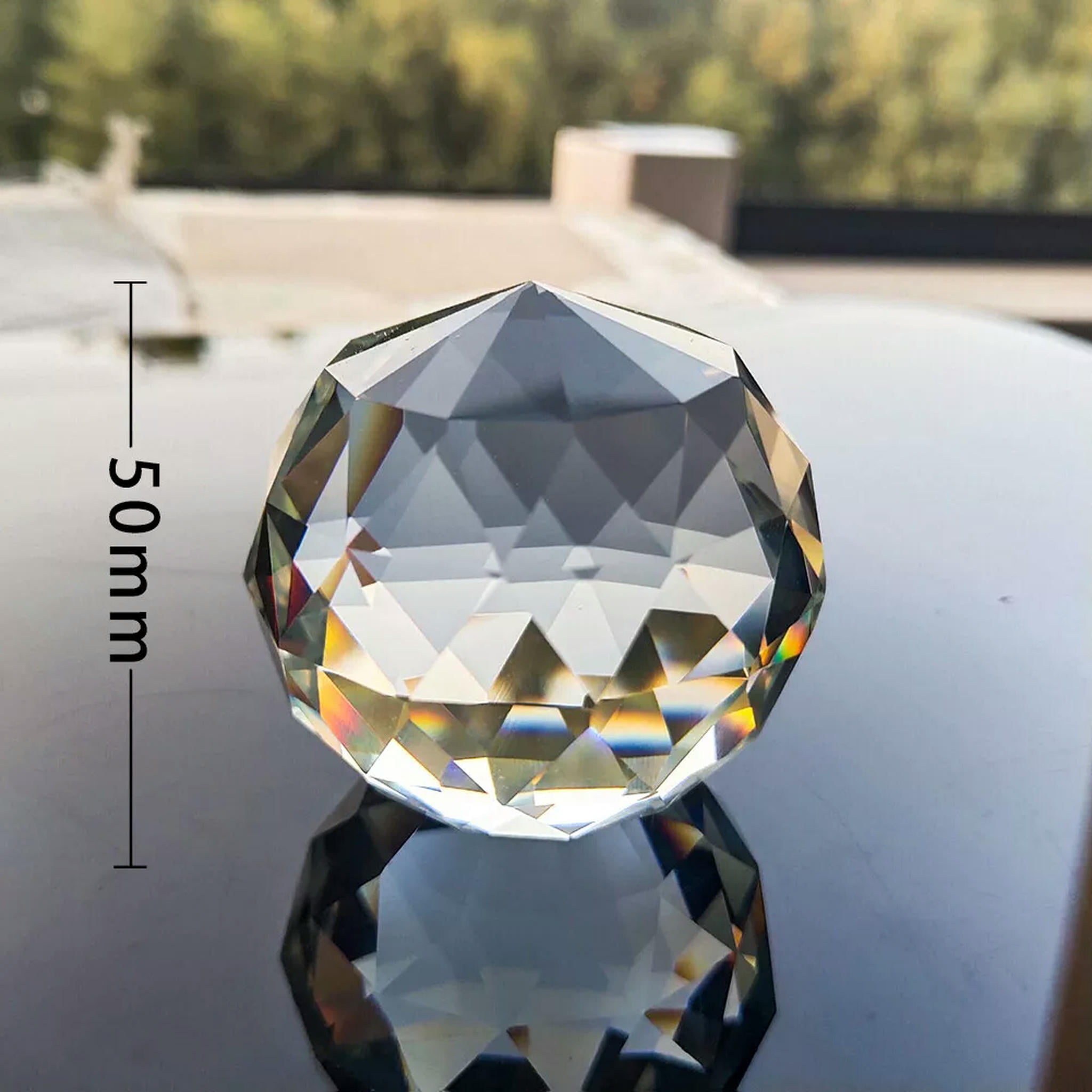 EOEMY 50mm Clear Flat Bottom Faceted Prism Ball Crystal Paperweight ...
