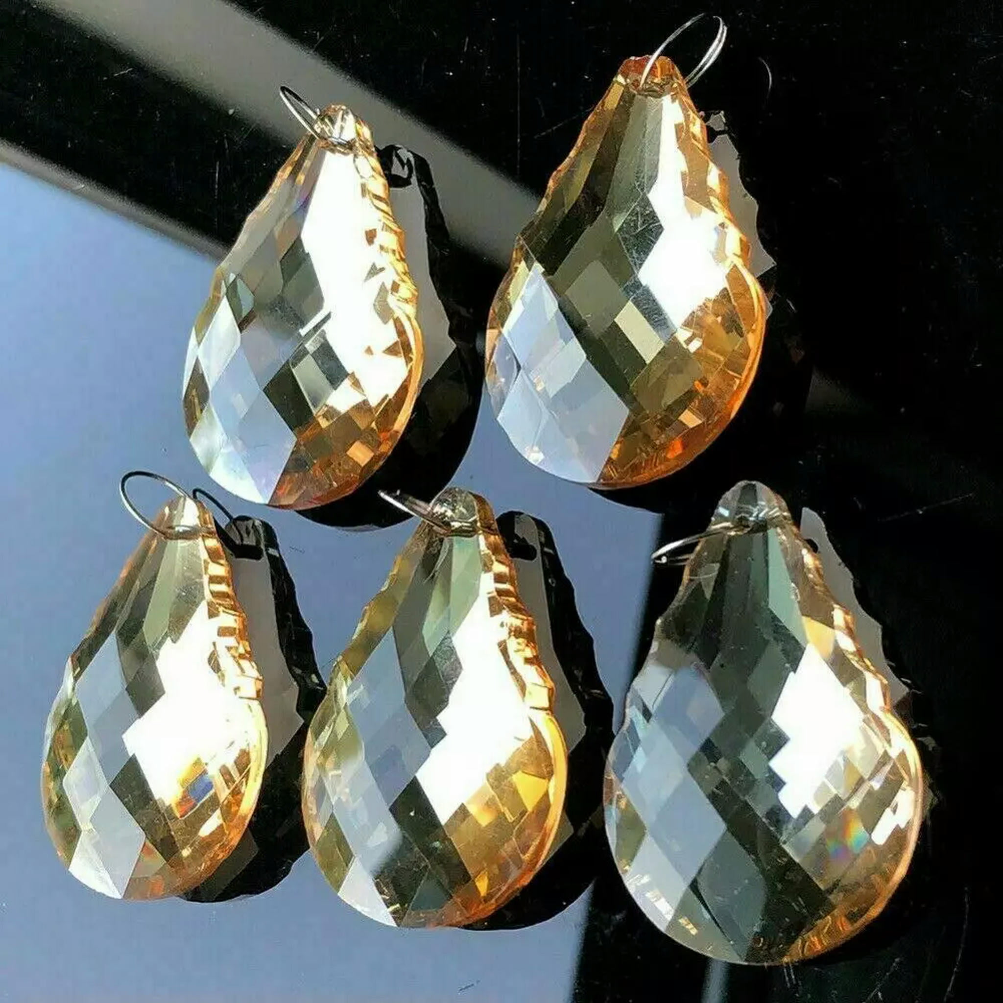 EOEMY 5Pc Champagne Maple Leaf Cut Crystal Prism Feng Shui Faceted ...