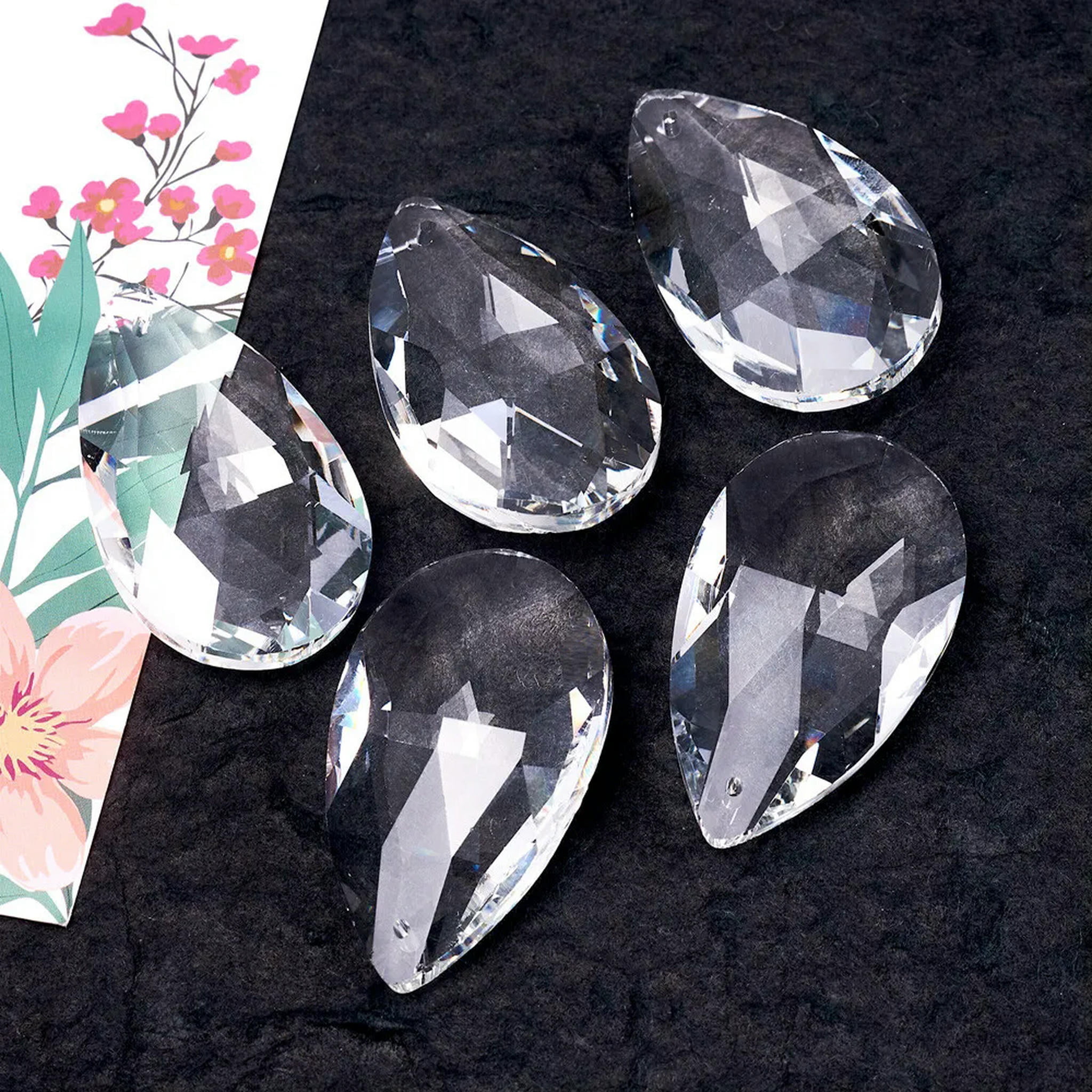 EOEMY 5Pc Clear Faceted Teardrop Glass Pendants Crystal Hang Dangle ...