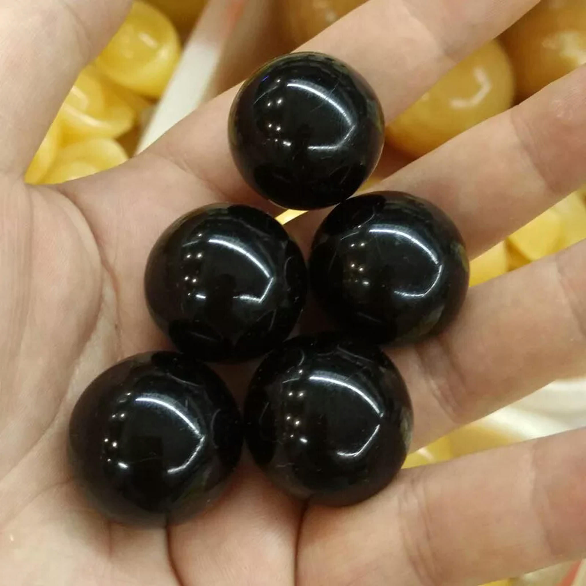 EOEMY 5Pcs 50mm Natural Black Obsidian Gem Sphere Healing Quartz ...