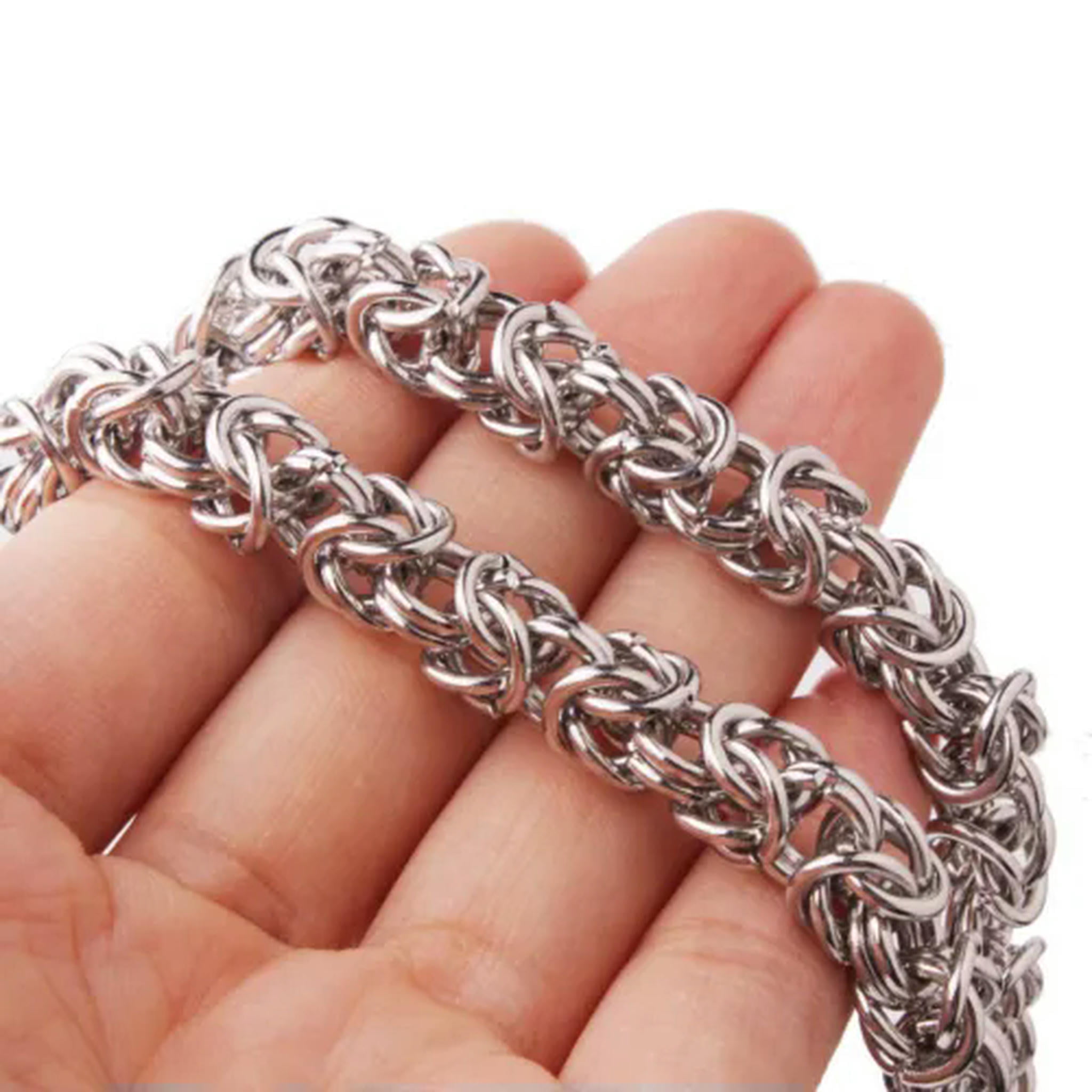 EOEMY 6/8/10mm Heavy Silver 316L Stainless Steel Byzatine Chain Neklace ...