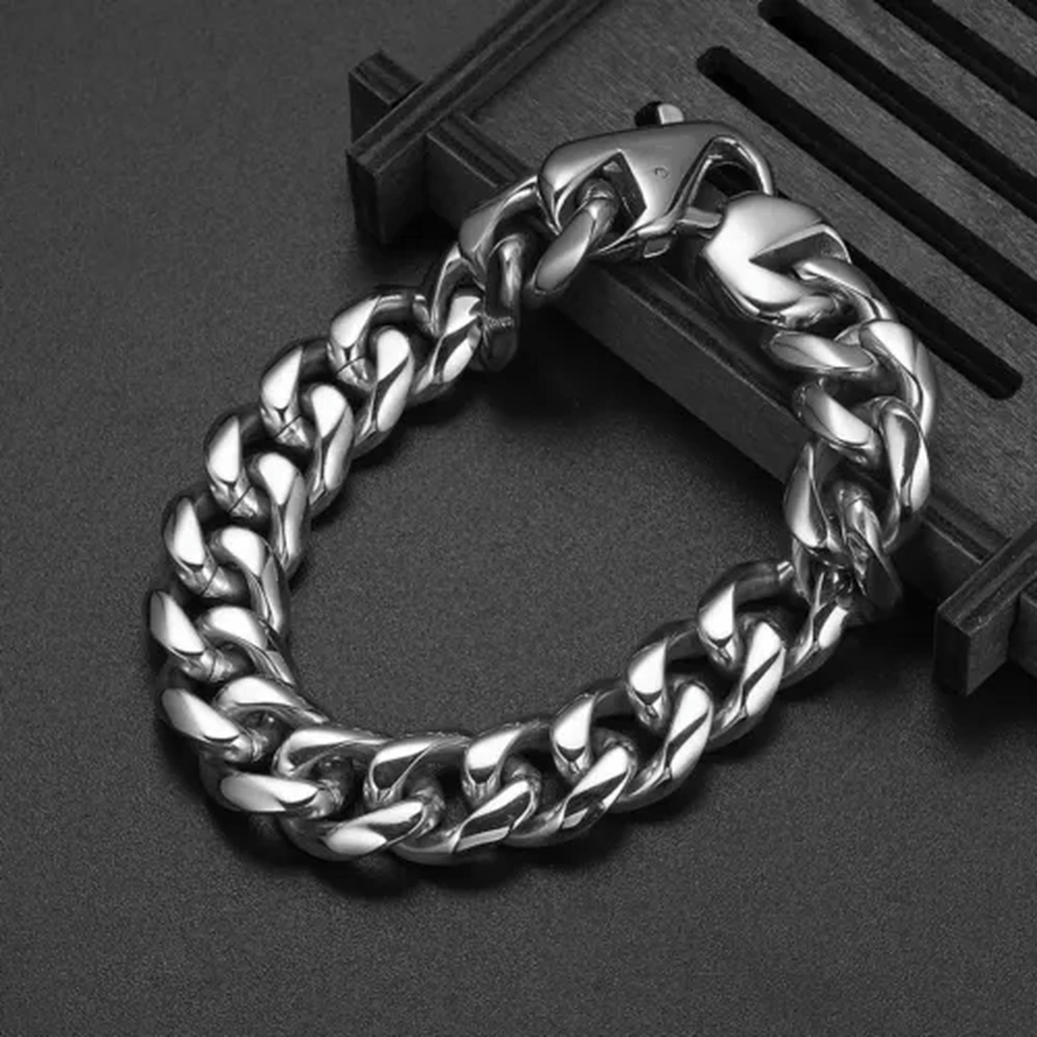 EOEMY 7"-11" 15mm Fashion Mens Stainless Steel Curb Cuban Chain Bangle ...