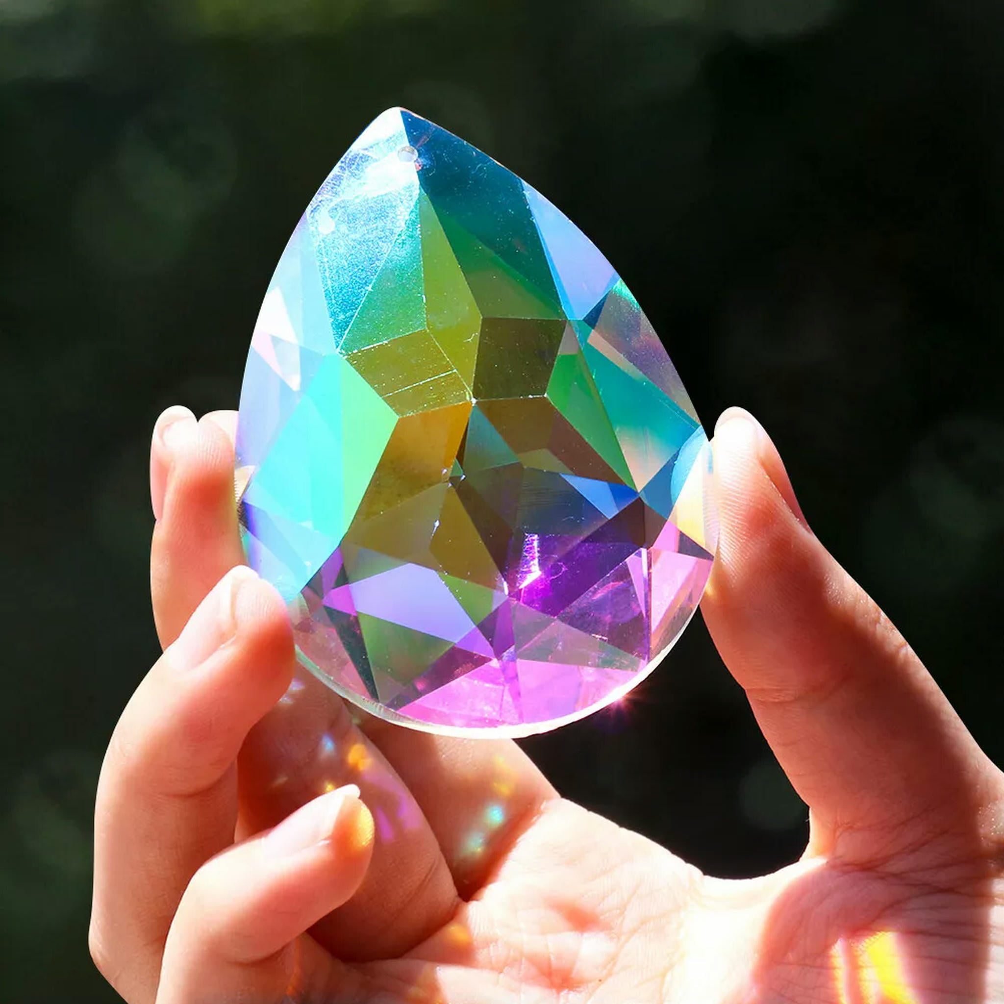 EOEMY 75mm Ab Aurora Water Drop Crystal Prism Feng Shui Faceted Hanging ...