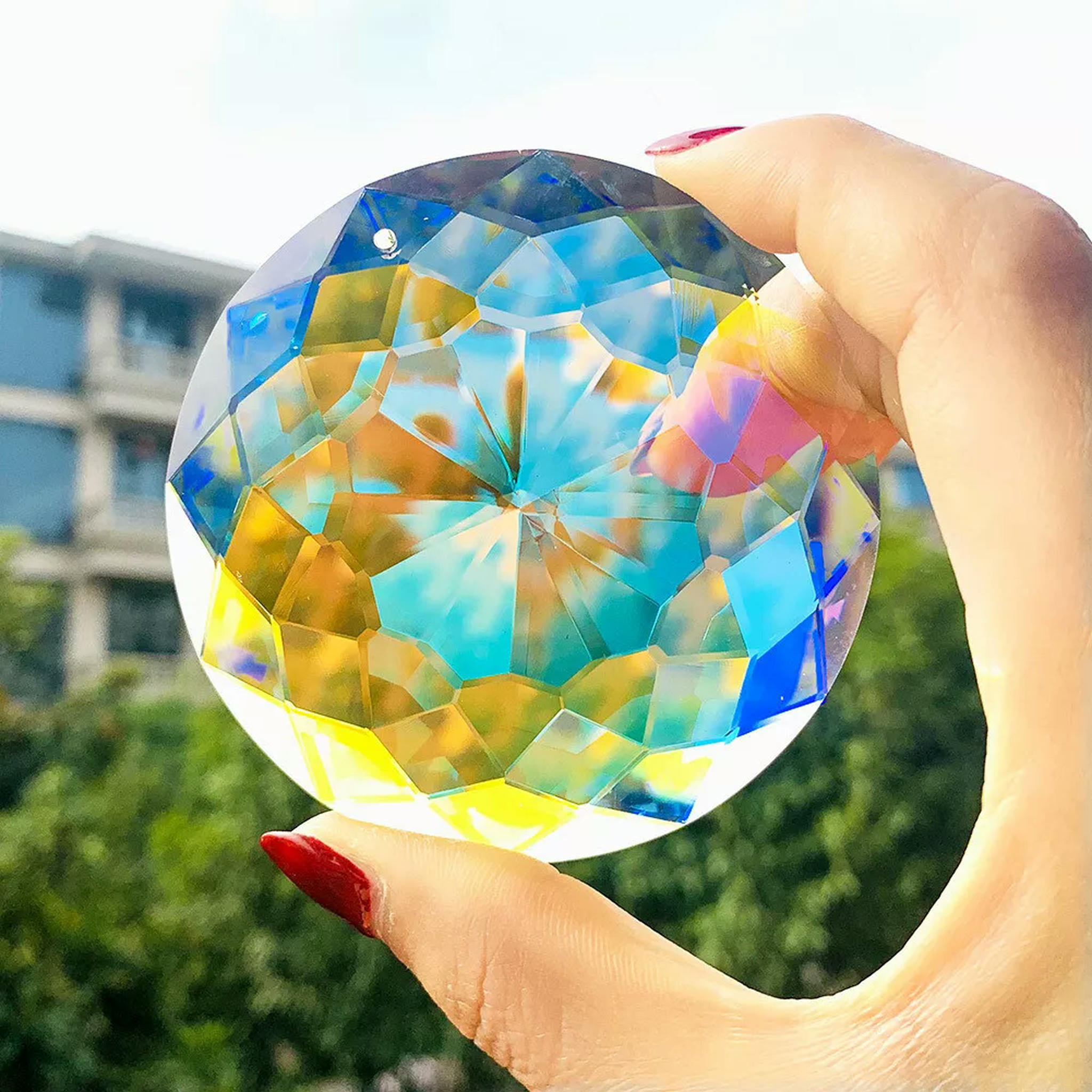 EOEMY 75mm Aurora Ab Bauhinia Circle K9 Glass Crystal Rainbow Maker ...