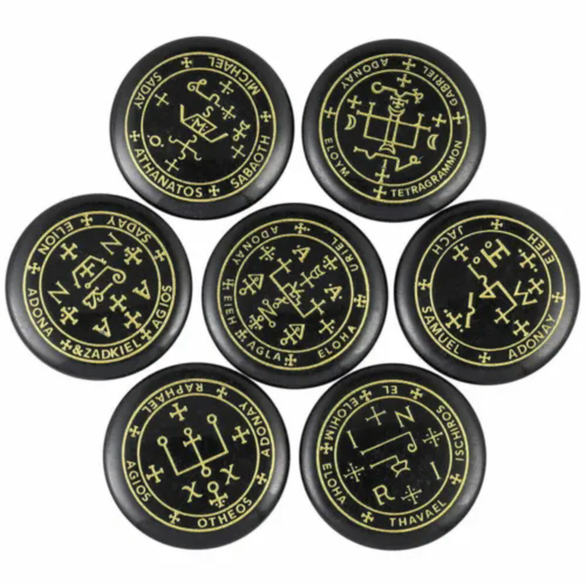 EOEMY 7Pc/Set Natural Crystal Engraved Palm Stone Round Magic Archangel ...