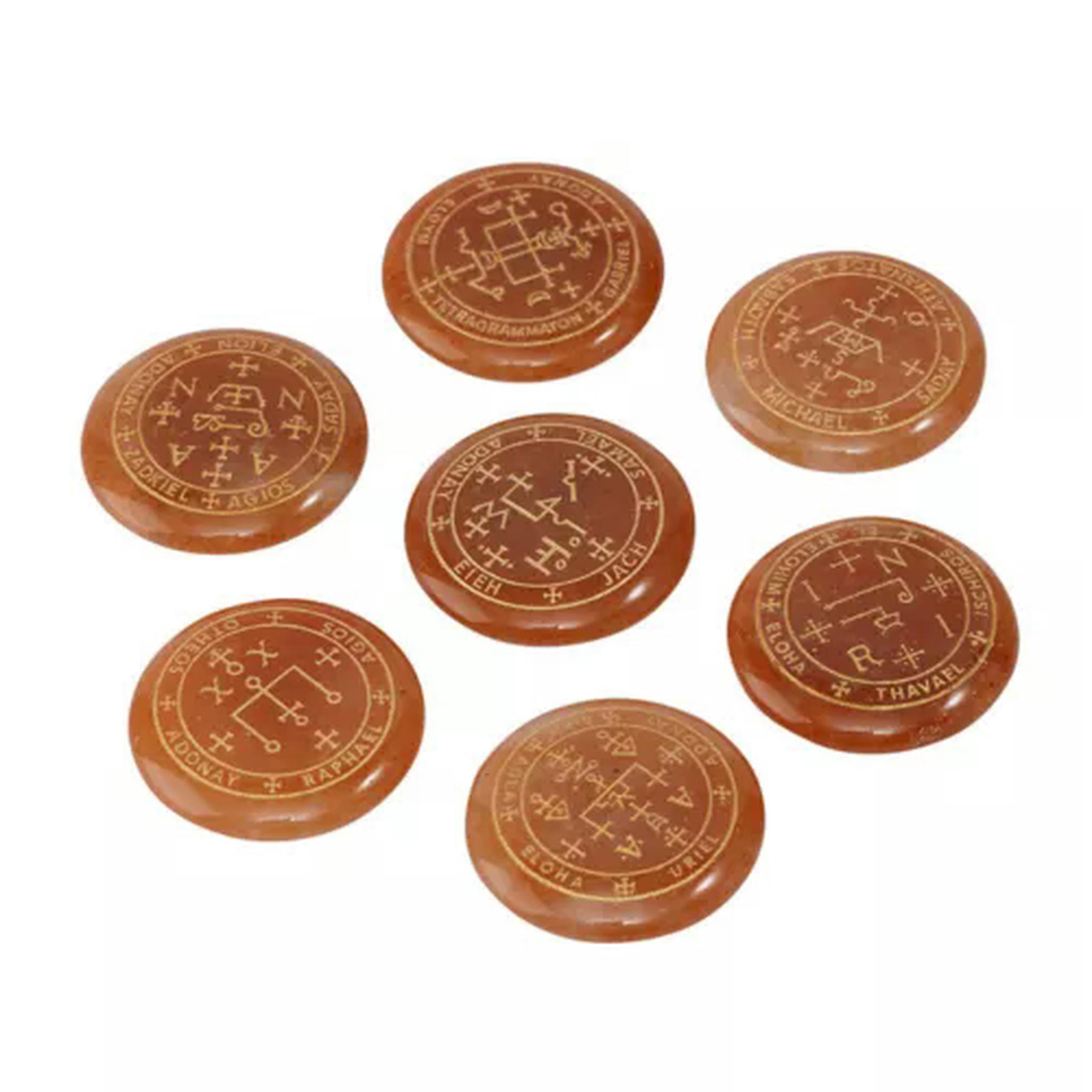 EOEMY 7Pc/Set Natural Crystal Engraved Palm Stone Round Magic Archangel ...
