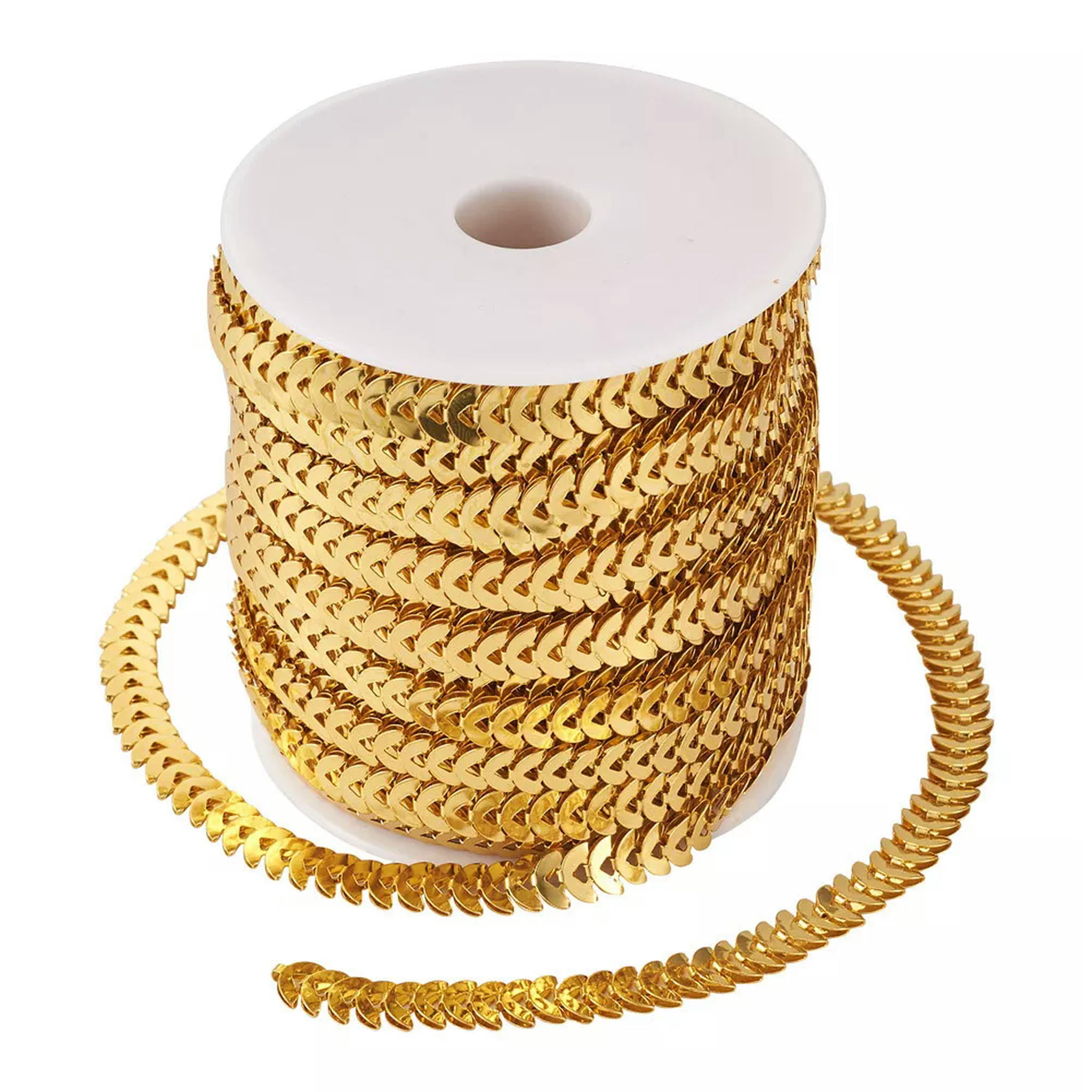 EOEMY 82.02 Feet(25M)/Roll Golden Iron Leaf Soldered Links Chains With ...