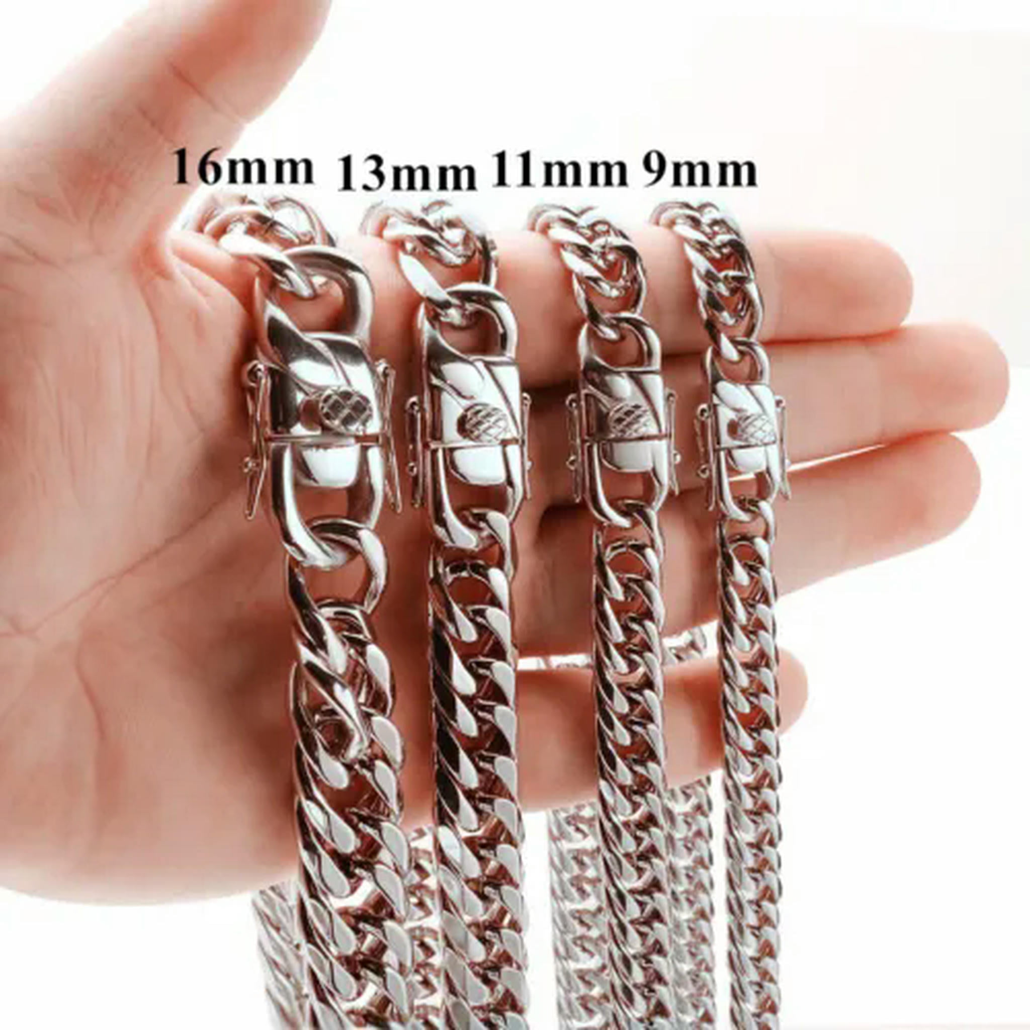 EOEMY 9/11/13/16mm New Women Men Curb Cuban Link Chain Bracelet Stainless Steel Bangle-Silver ...