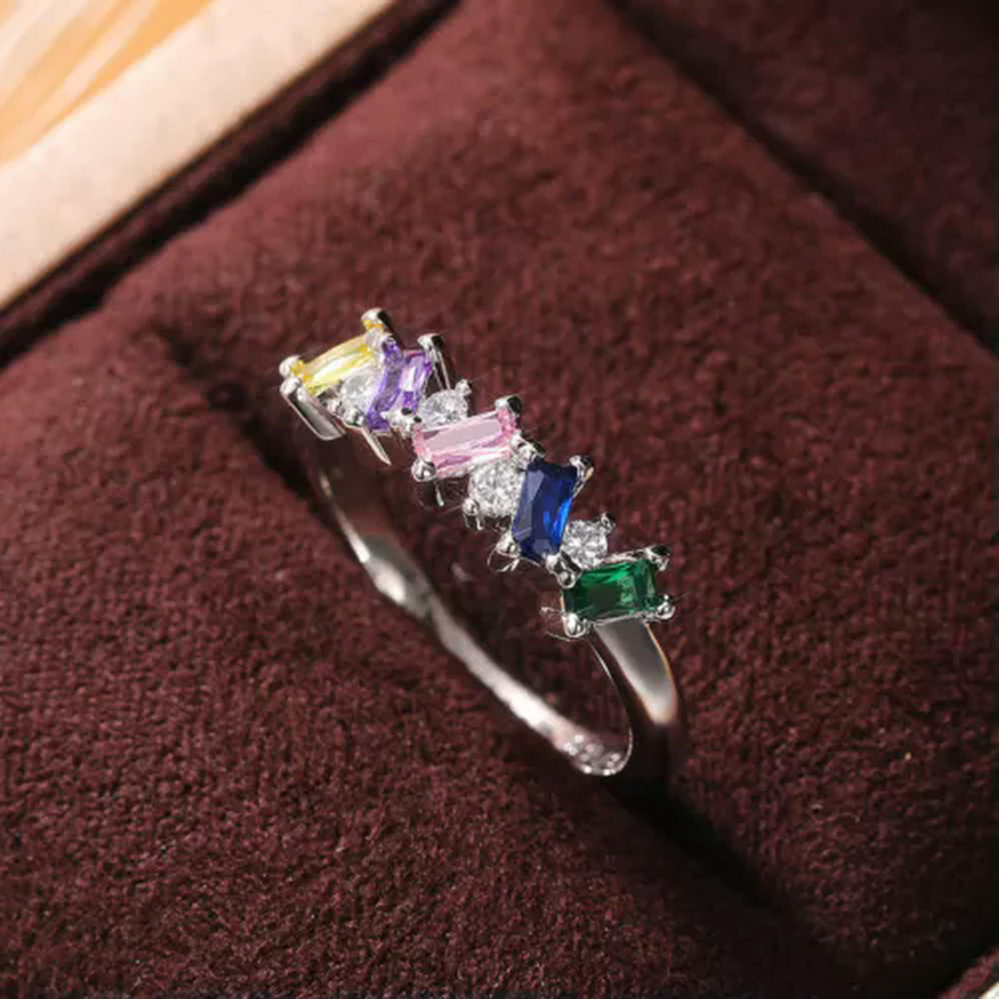EOEMY 925 Silver Zircon Rings Multi-Color Crystal Rings Womens Wedding ...