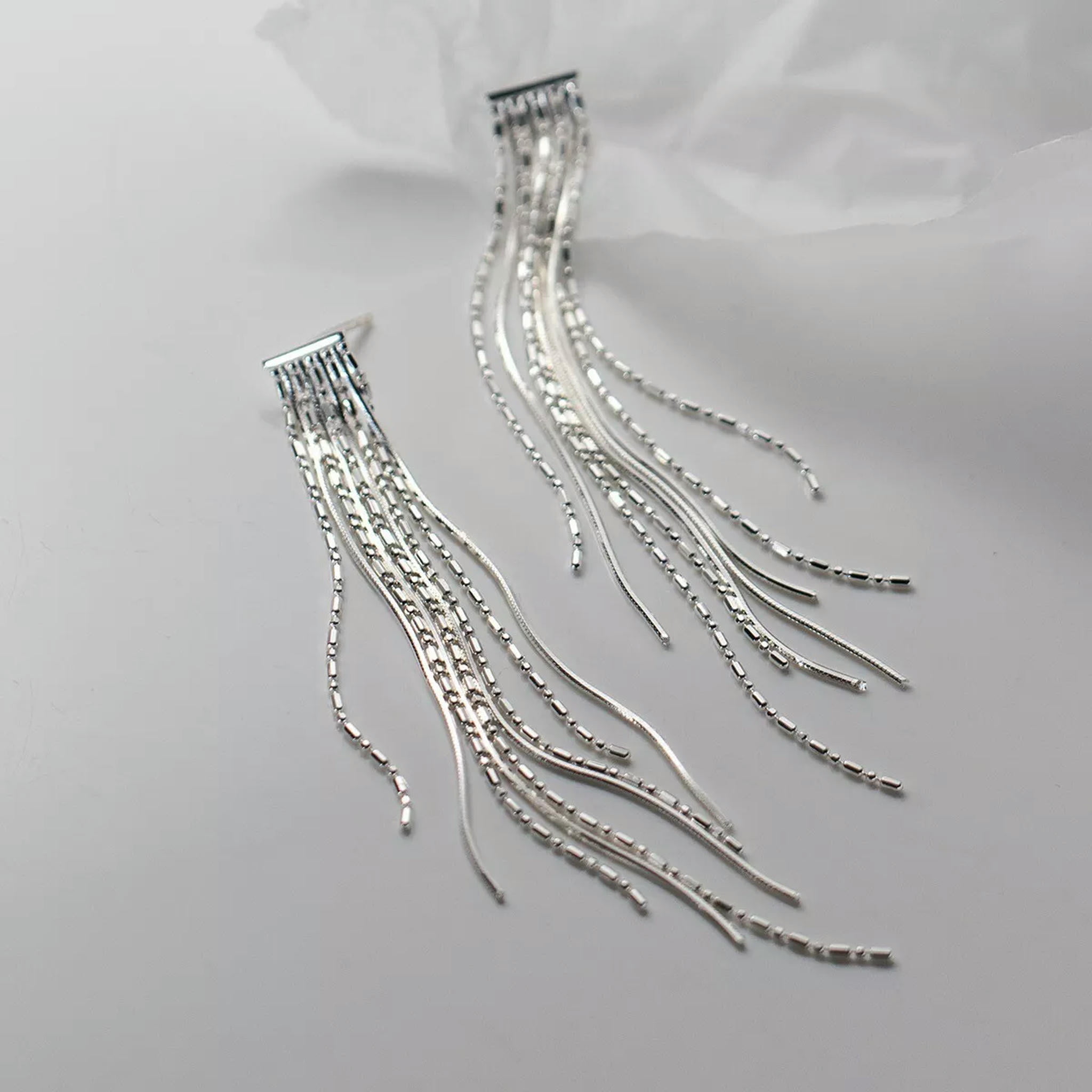 EOEMY 925 Sterling Silver Full Geometric Long Tassel Earrings Drop ...