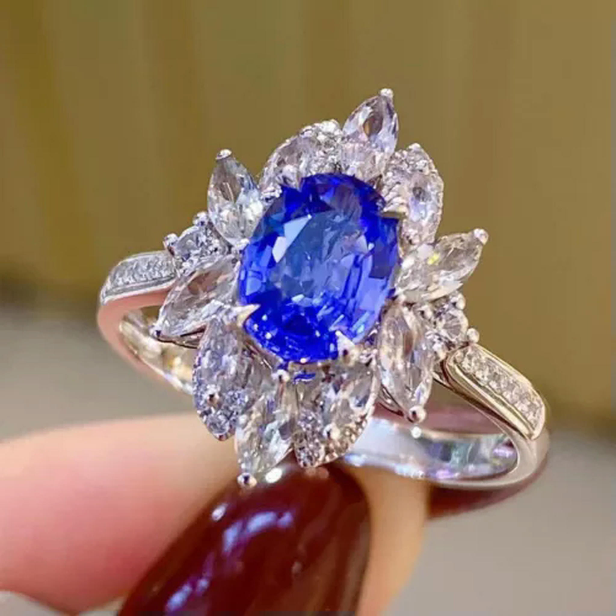 EOEMY 925 Sterling Silver Royal Blue Zircon Rings Women Wedding Jewelry ...