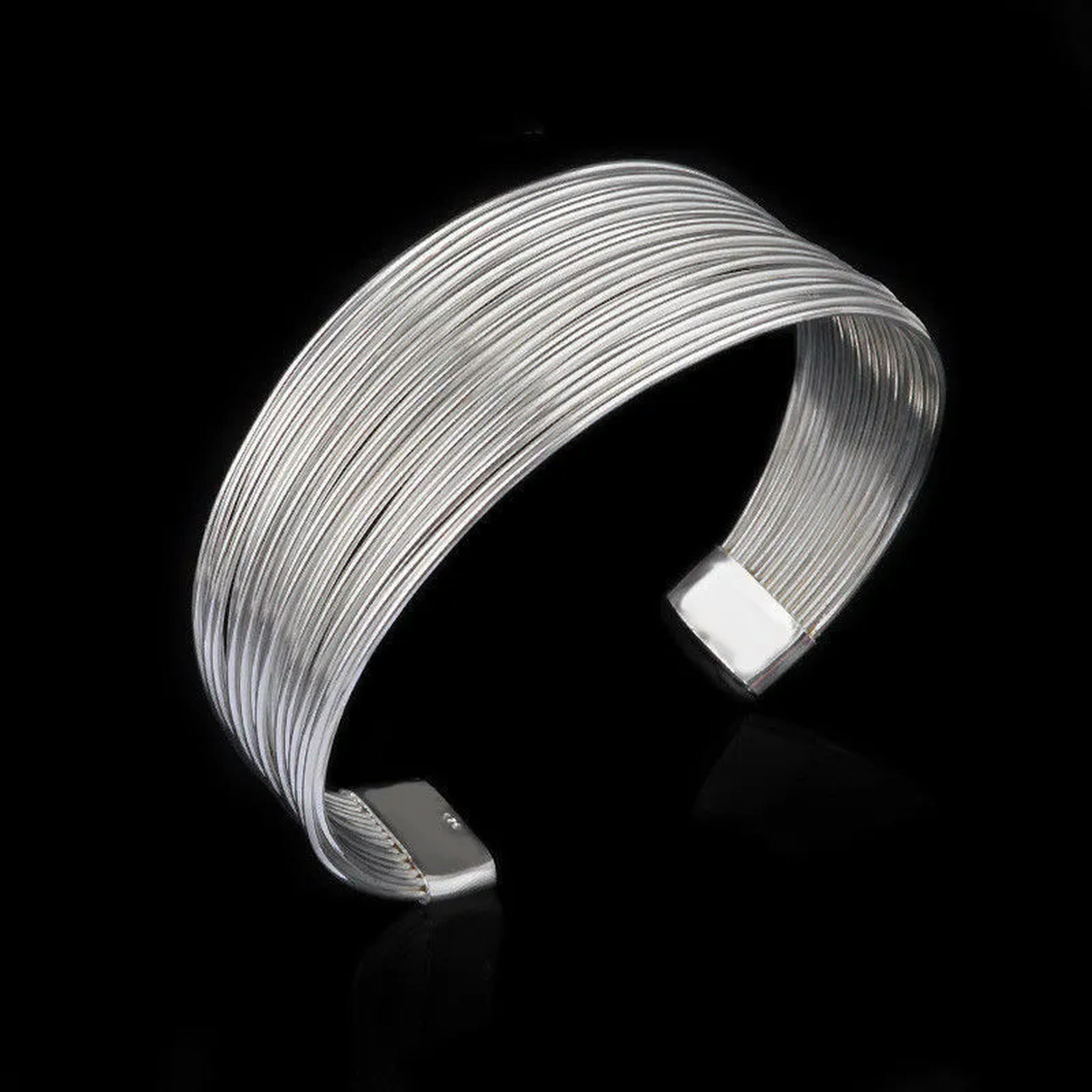 EOEMY 925 Sterling Solid Silver Bangle Multiple Line Cuff Womens ...