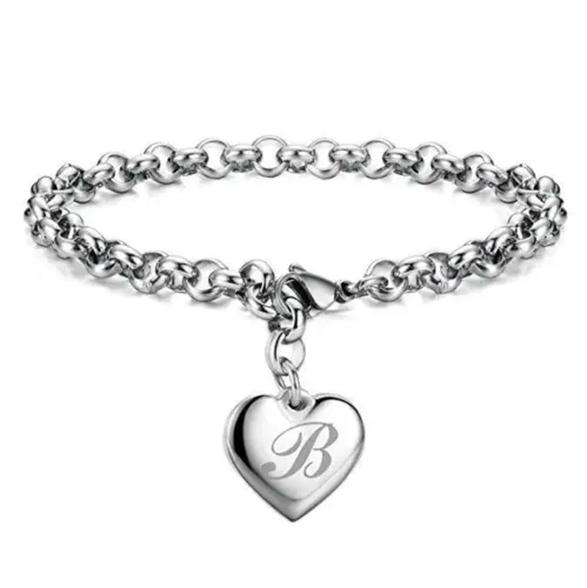 EOEMY 925 Sterling Solid Silver Jewelry A-Z Letter Charm Heart Bracelet ...