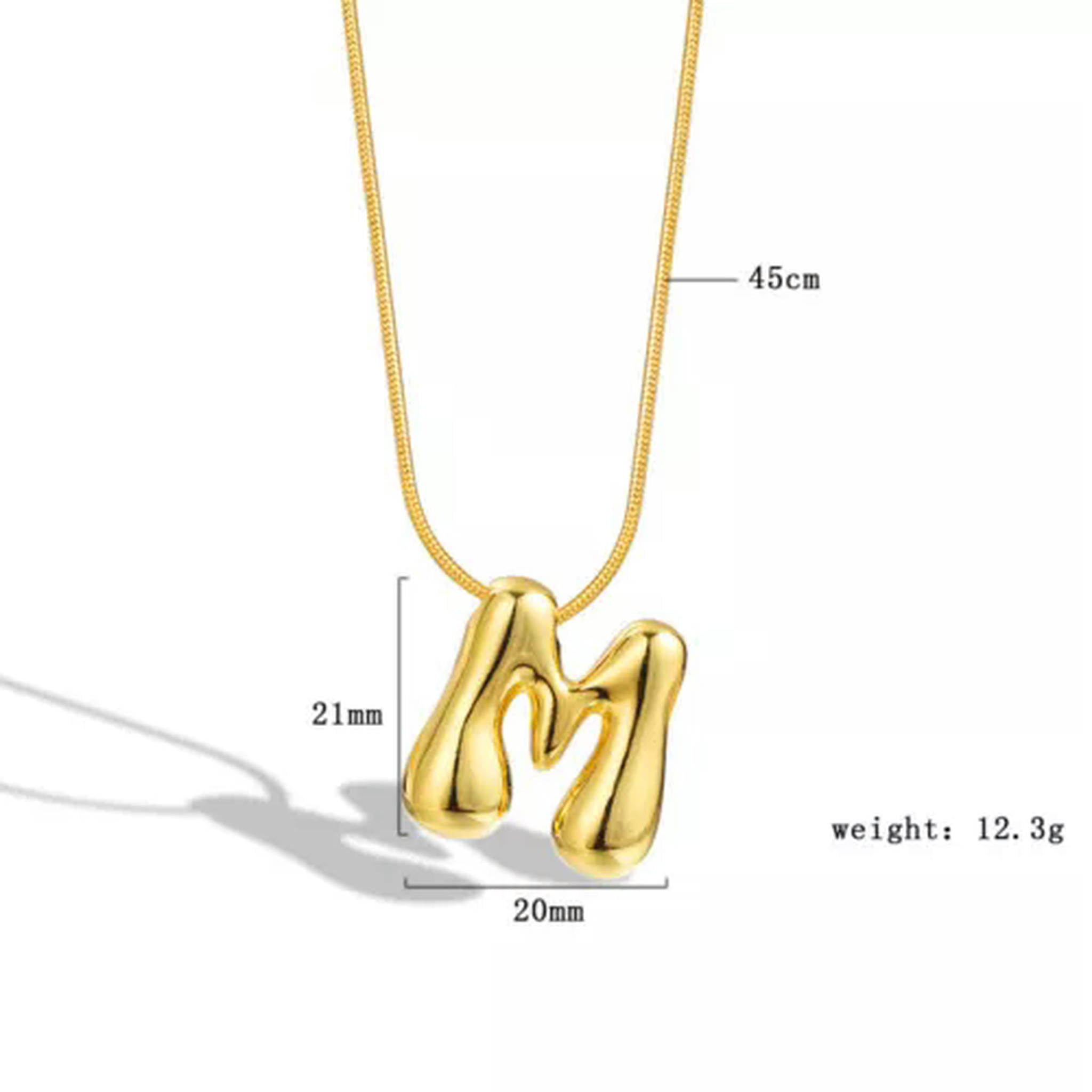 EOEMY A To Z Bubble Alphabet Letter Pendant Necklace Gold Snake Chain ...