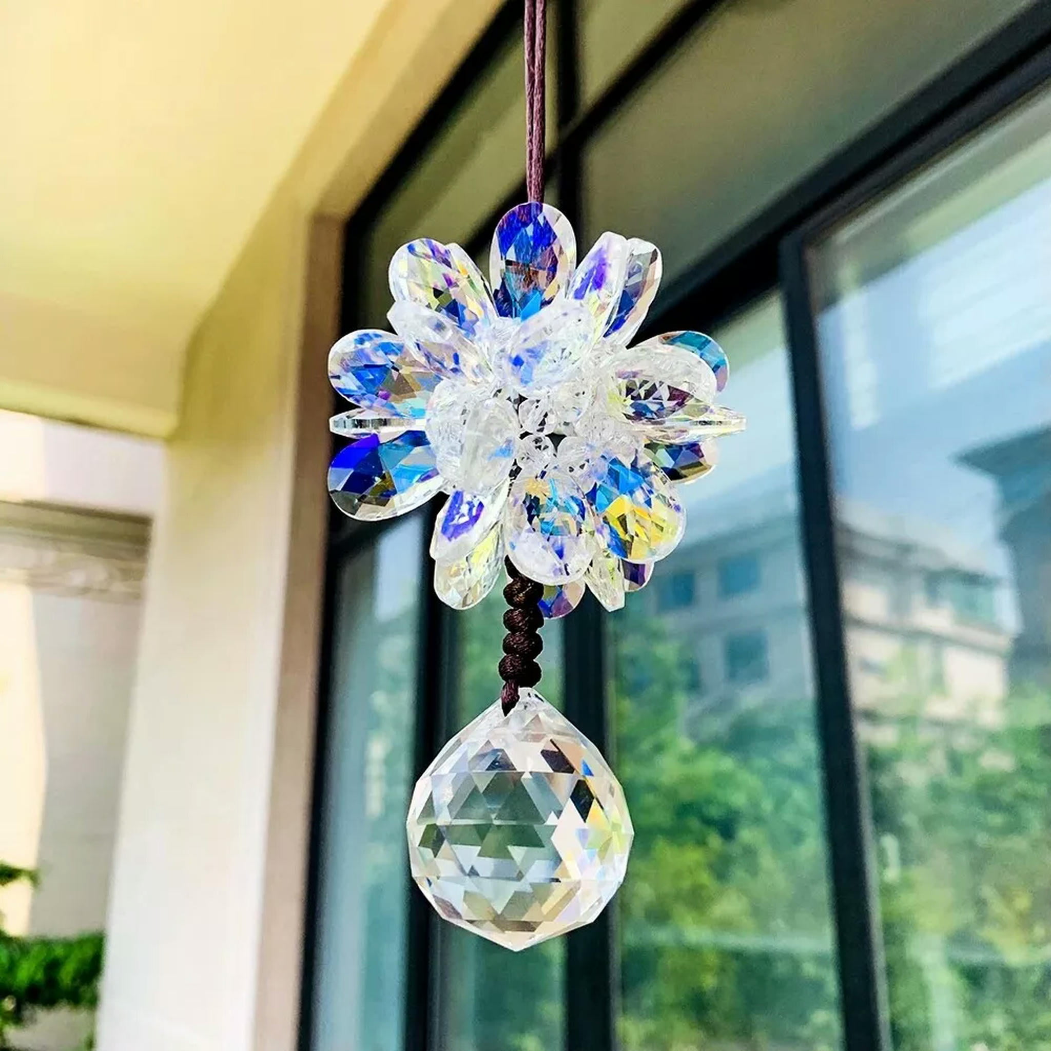 EOEMY Ab Color Peony Flower Crystal Prisms Car Pendant Suncatcher ...