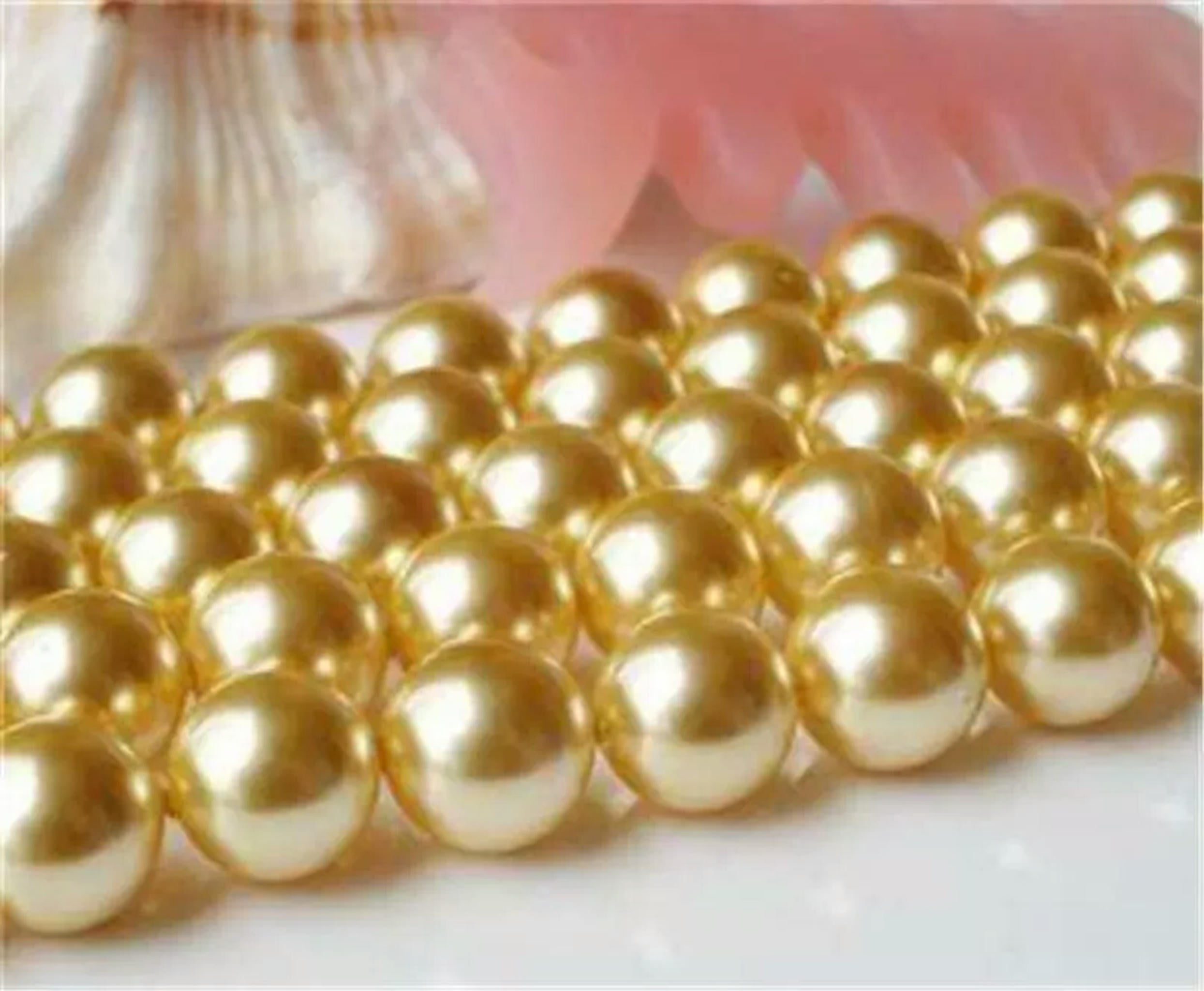 EOEMY Beautiful 8mm Gold Akoya Round Shell Pearls Beads 15"Aaa##Qf567 ...