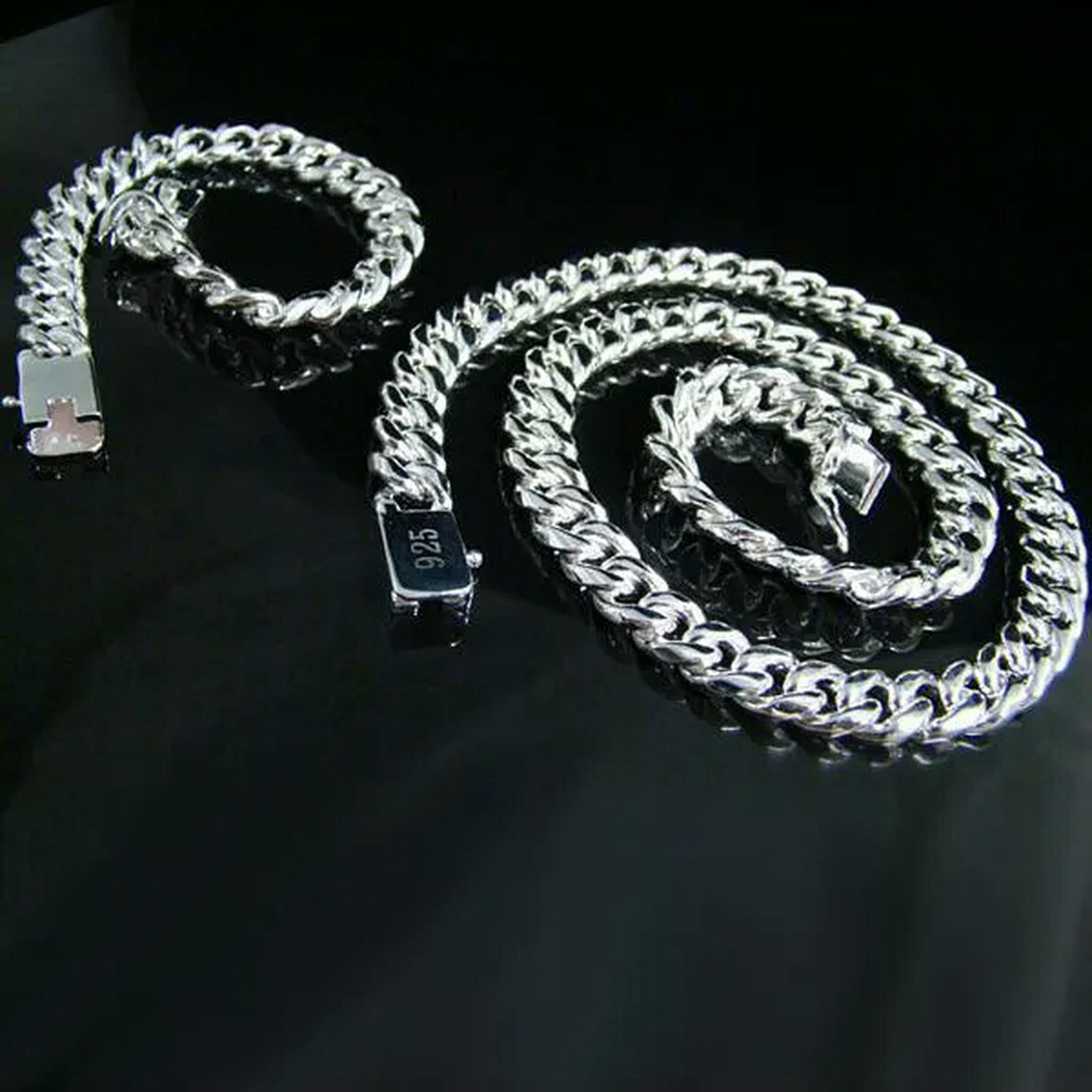 EOEMY Beautiful Fashion 925 Silver 10mm Chain Men Bracelet Necklace ...