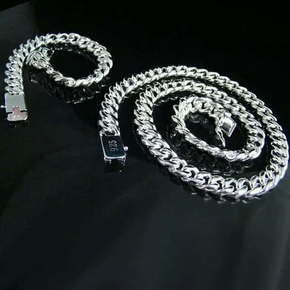 EOEMY Beautiful Fashion 925 Silver 10mm Chain Men Bracelet Necklace ...