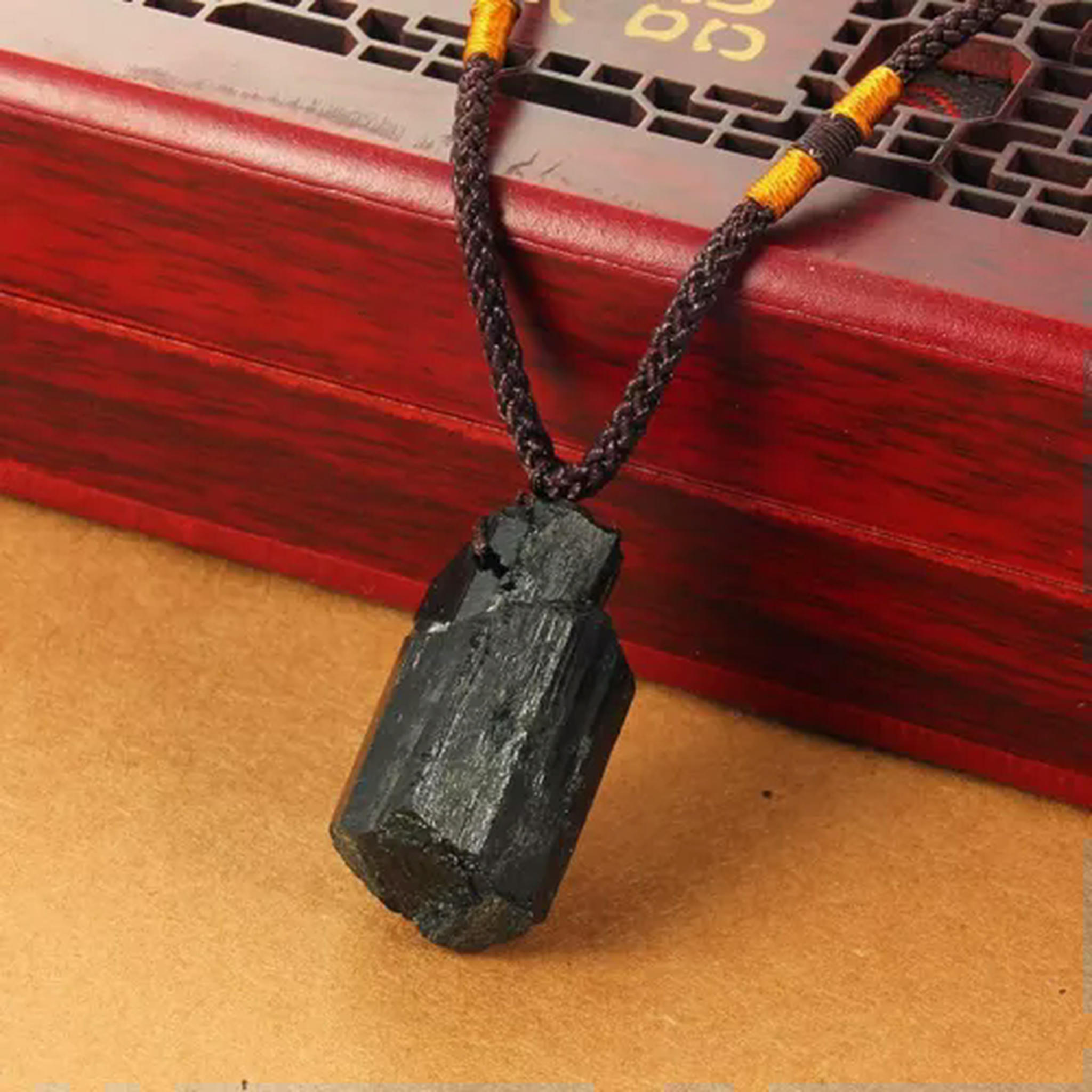 EOEMY Black Tourmaline Pendant Healing Reiki Lucky Raw Crystal Men ...