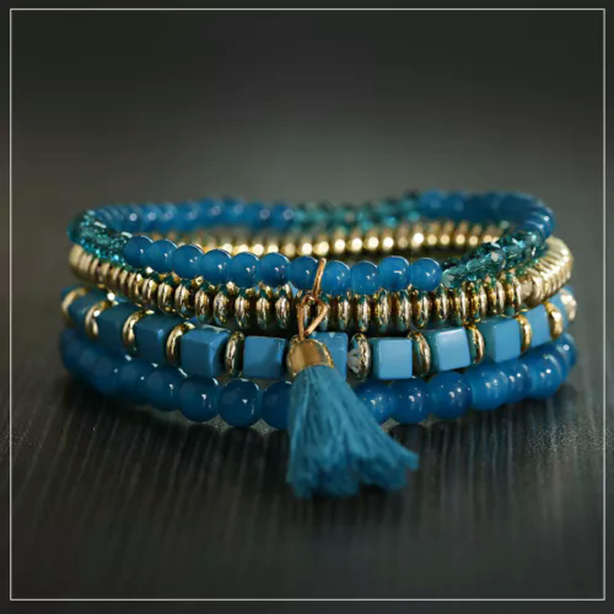 EOEMY Bohemian Charm Multi Layered Bracelets Women Ethnic Cube Beads ...