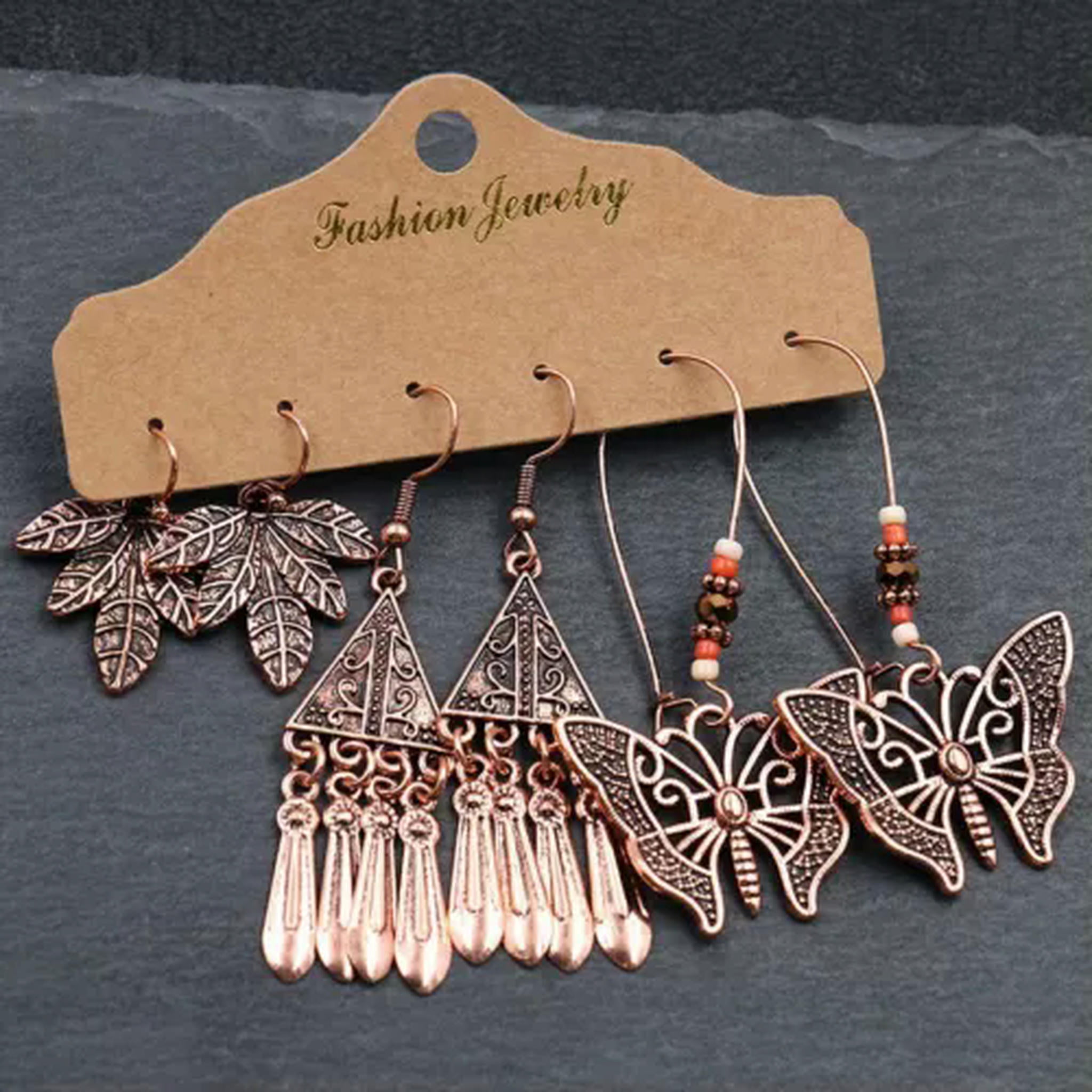 EOEMY Boho 3Pairs Boho Gypsy Earrings Set Tribal Ethnic Hook Drop ...