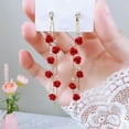 EOEMY Chic Gold Plated Rose Flower Crystal Tassel Earrings Drop Dangle ...