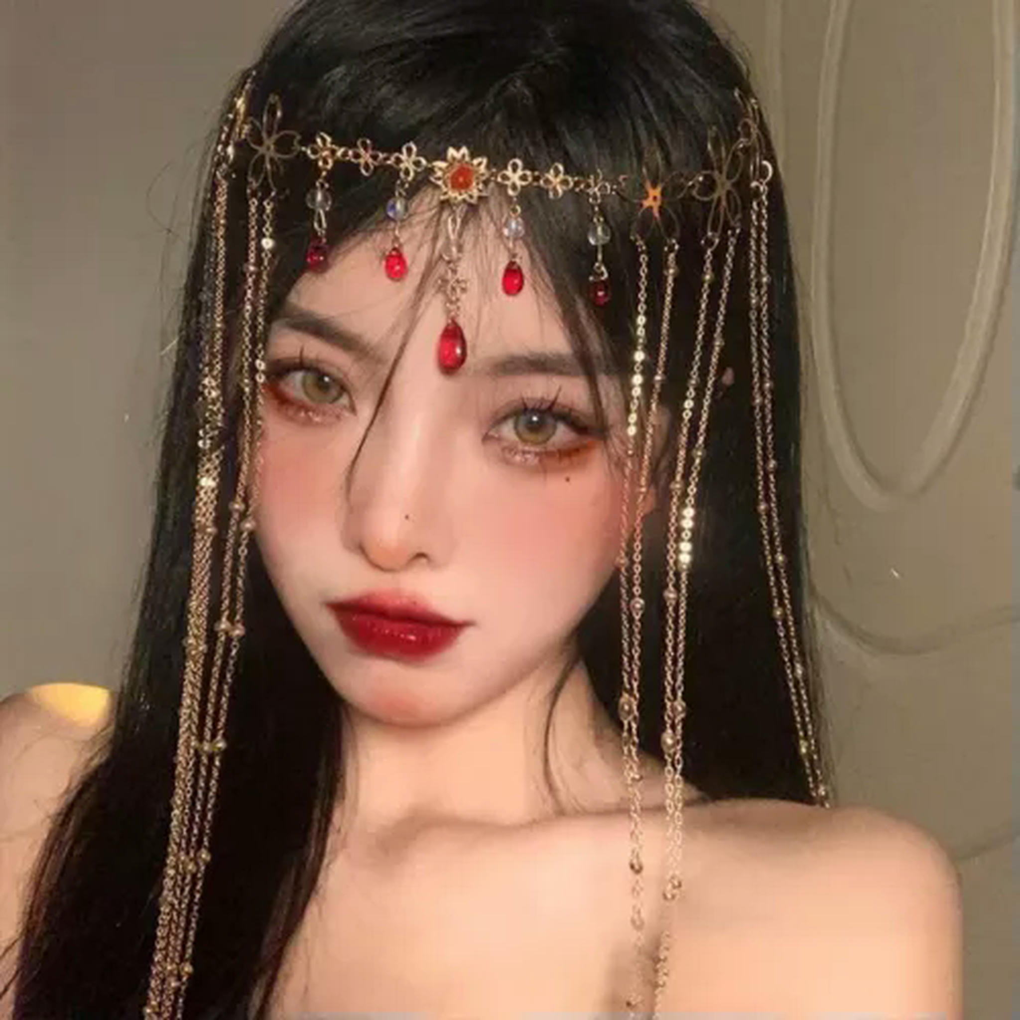 EOEMY Crystal Forehead Pendant Headdress Chain Water Drop Hair Ornament ...