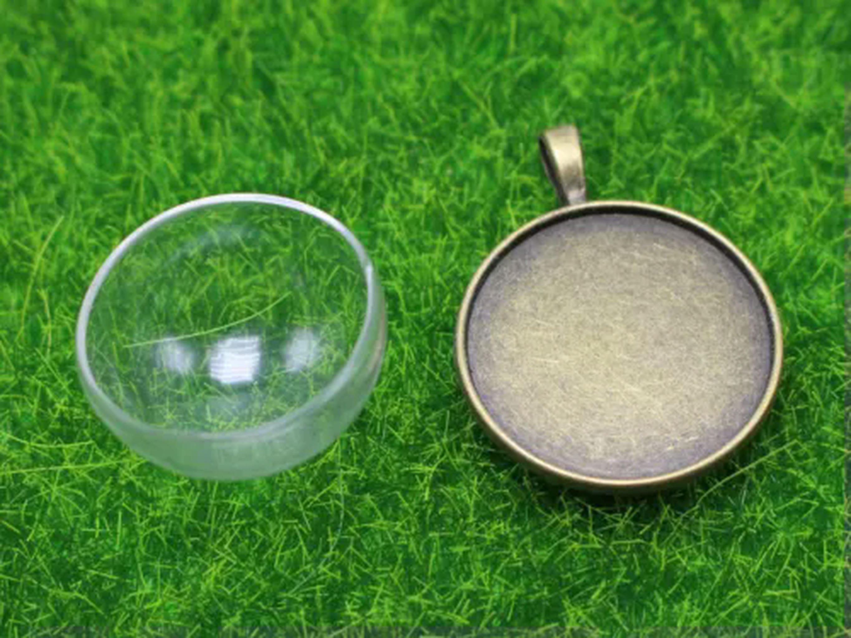 EOEMY Diy Glass Dome With Alloy Base 1/2 Bottle Glass Vial Pendant 20mm ...