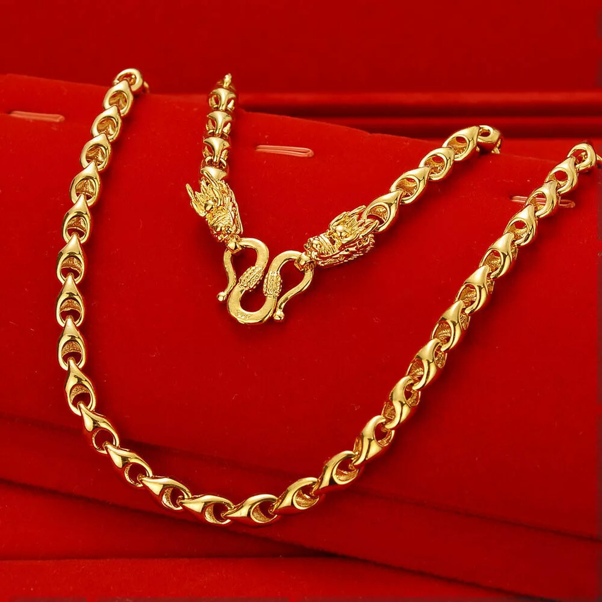 EOEMY Dragon Chain 22K 23K 24K Thai Baht Gold Filled Yellow Gp Necklace ...