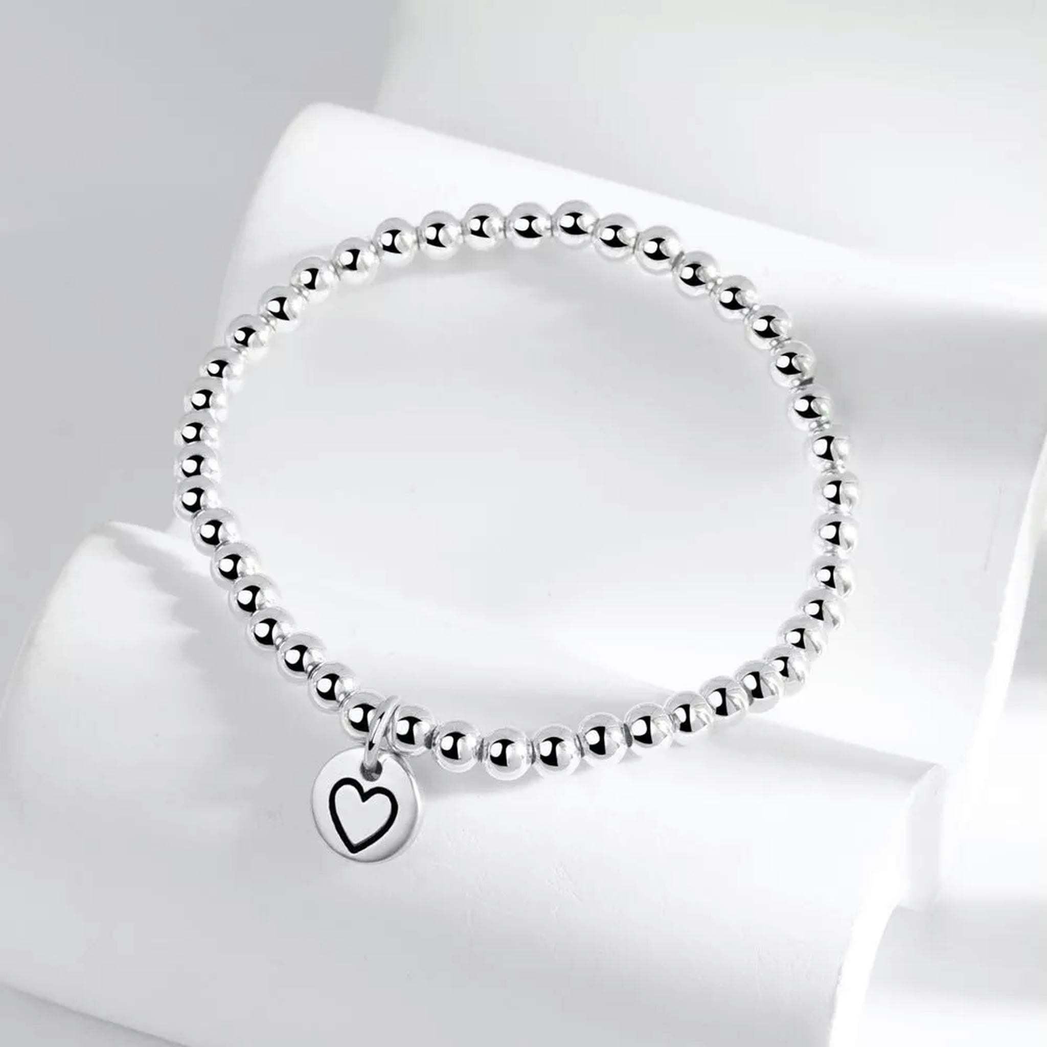 EOEMY Elastic 925 Sterling Solid Silver Charm Heart Beaded Chain ...