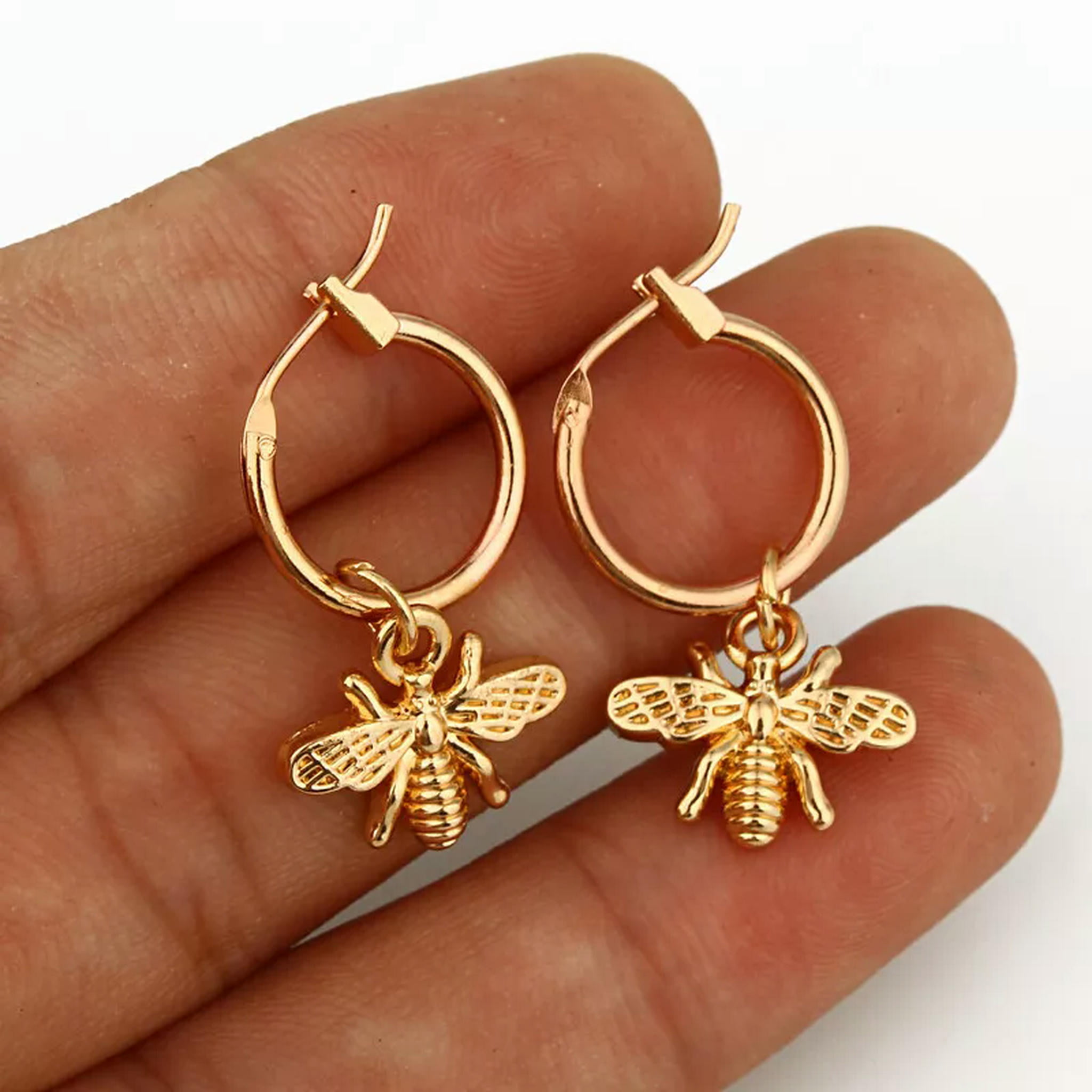 EOEMY Fashion Lovely Gold Plated Insect Bee Hoop Earrings Drop Dangle ...