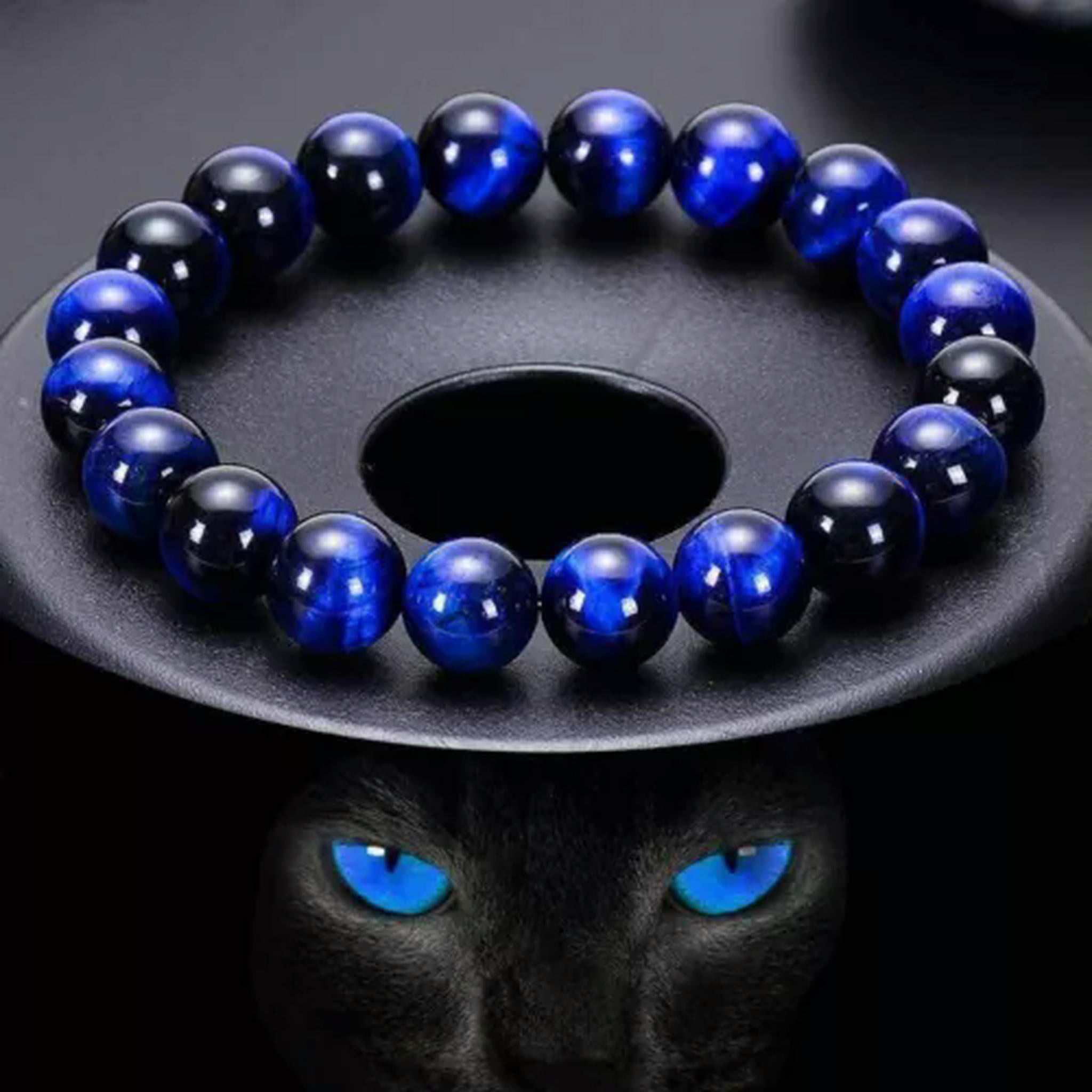 EOEMY Fashion Natural Stone Blue Tiger Eye Malachite Beads Bracelets Men Women Jewelry-Blue ...