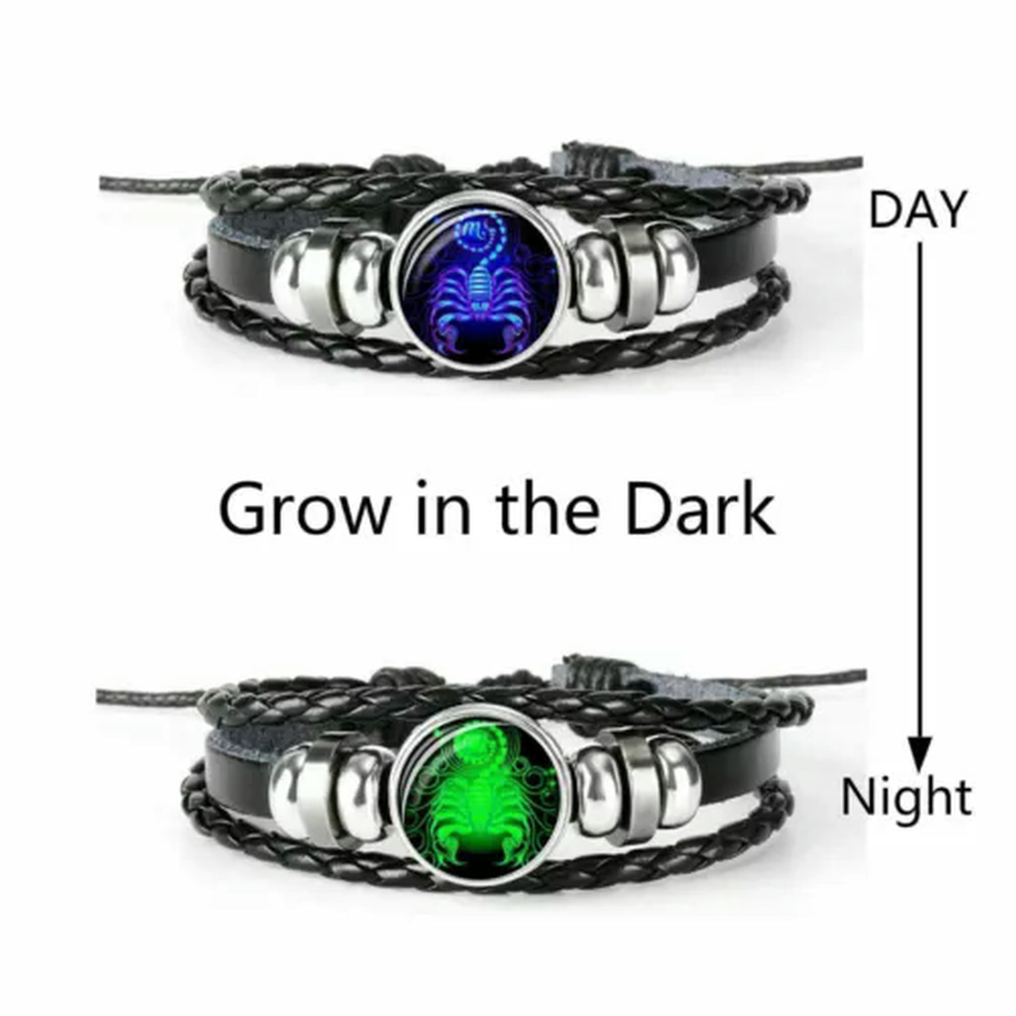 EOEMY 12 Zodiac Constellation Sign Braided Leather Bracelet Glow In The ...