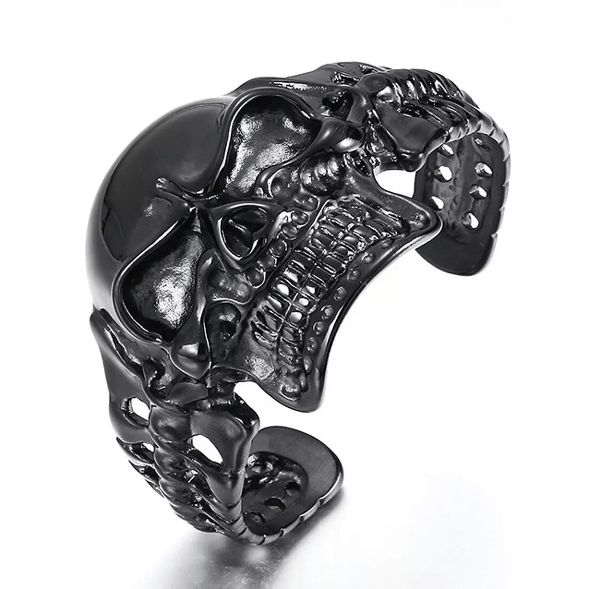 EOEMY Gothich Black Tone 316L Stainless Steel Mens Skull Skeleton Cuff ...