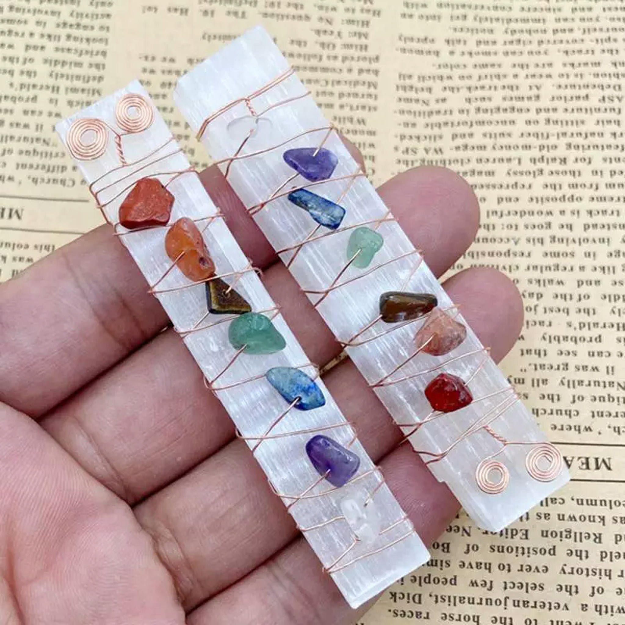 EOEMY Gypsum Selenite Stick Wand Copper Wire Wrap 7 Chakra Healing ...