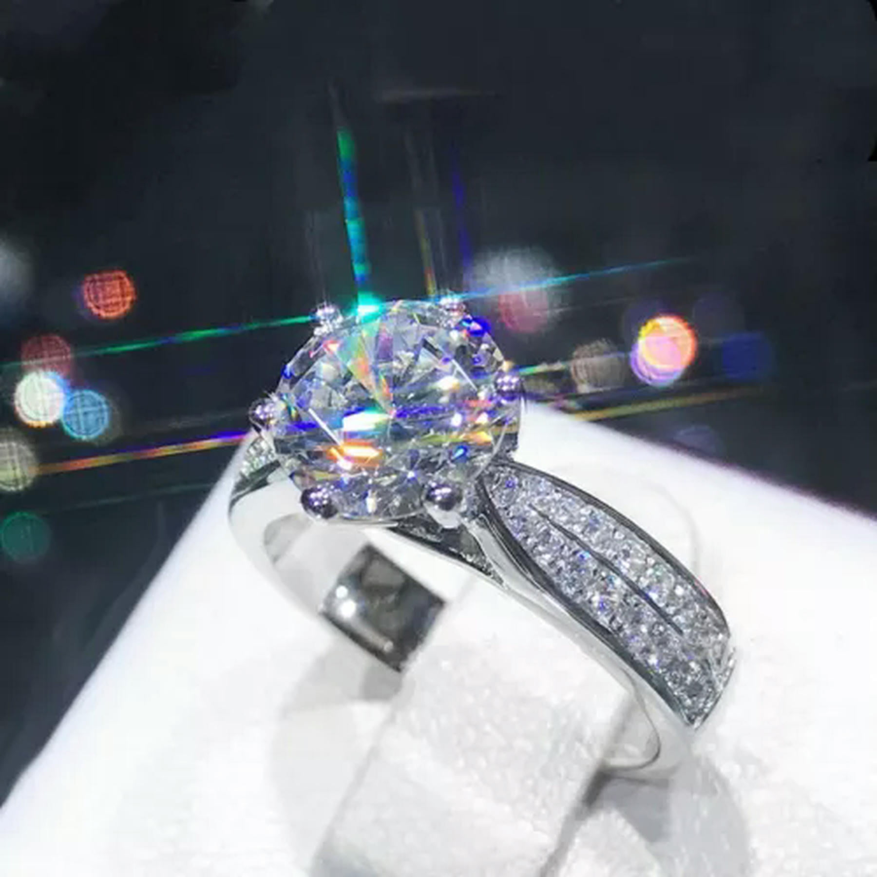 EOEMY Handmade Double Row Round Cut 1Ct Cz 925 Silver Women Wedding Band Ring Size 4-9 - Walmart.com