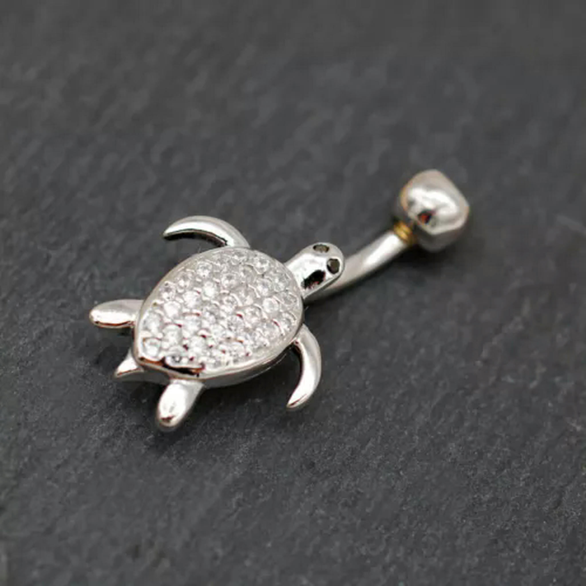 EOEMY Hawaiian Sterling Silver Sea Turtle Cz Belly Button Navel Ring Piercing A4218-10mm ...